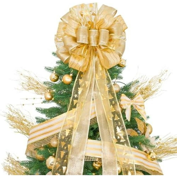 Christmas Tree Topper, 32x12 Inches Large Toppers Bow with Glitter ...