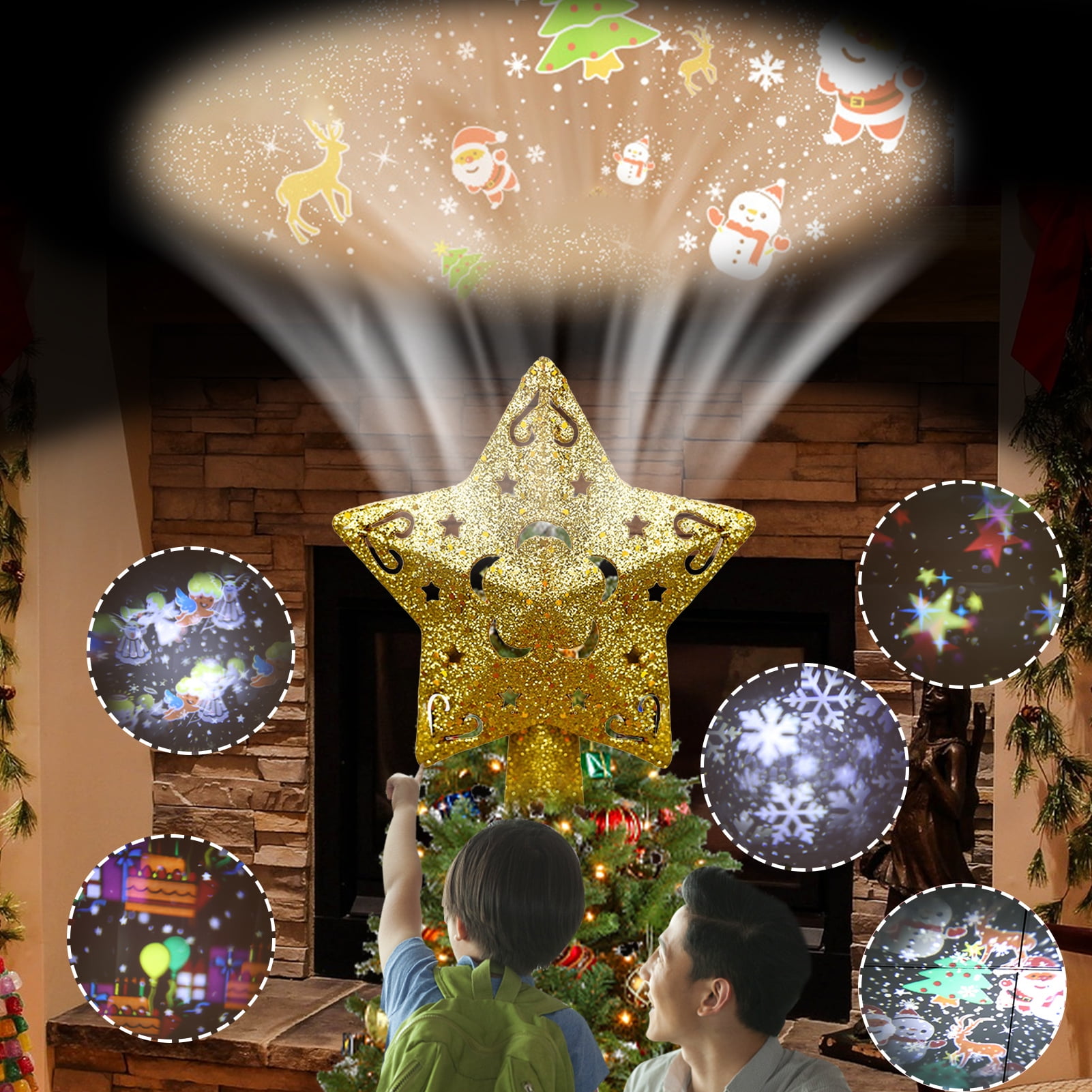 Christmas Tree Topper 3D Rotating Star Light with Pattern Projector ...