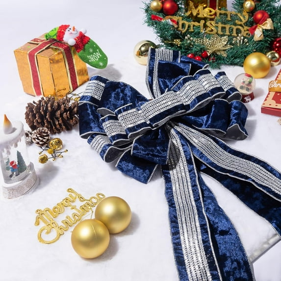 Christmas Tree Topper, 40x13 Inches Toppers Bow with Glitter Satin Mesh ...