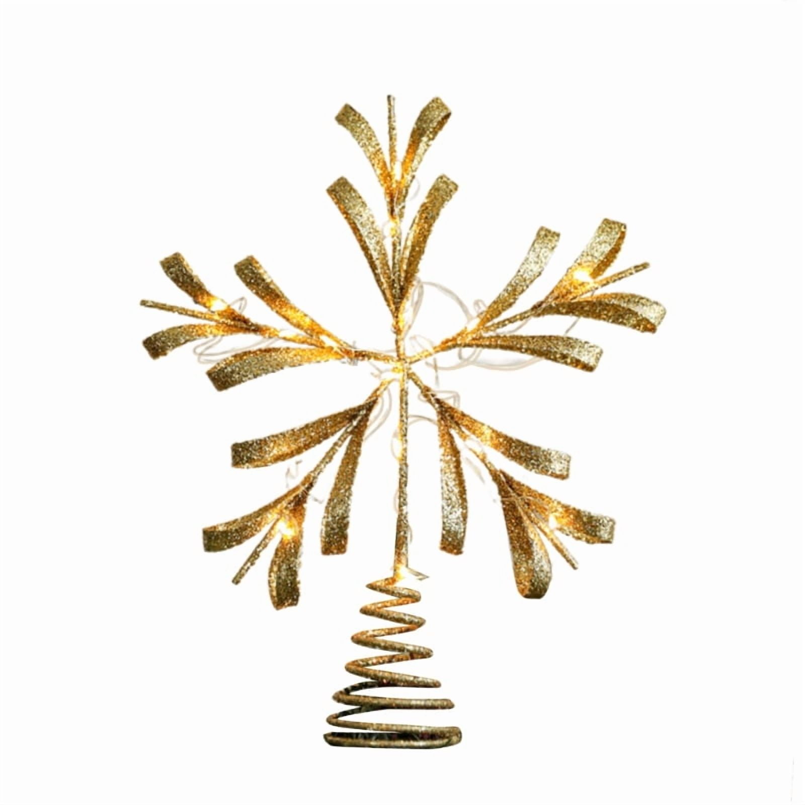 Christmas Tree Topper 5 Pointed Pine Leaves with Led Light Gold Silver ...