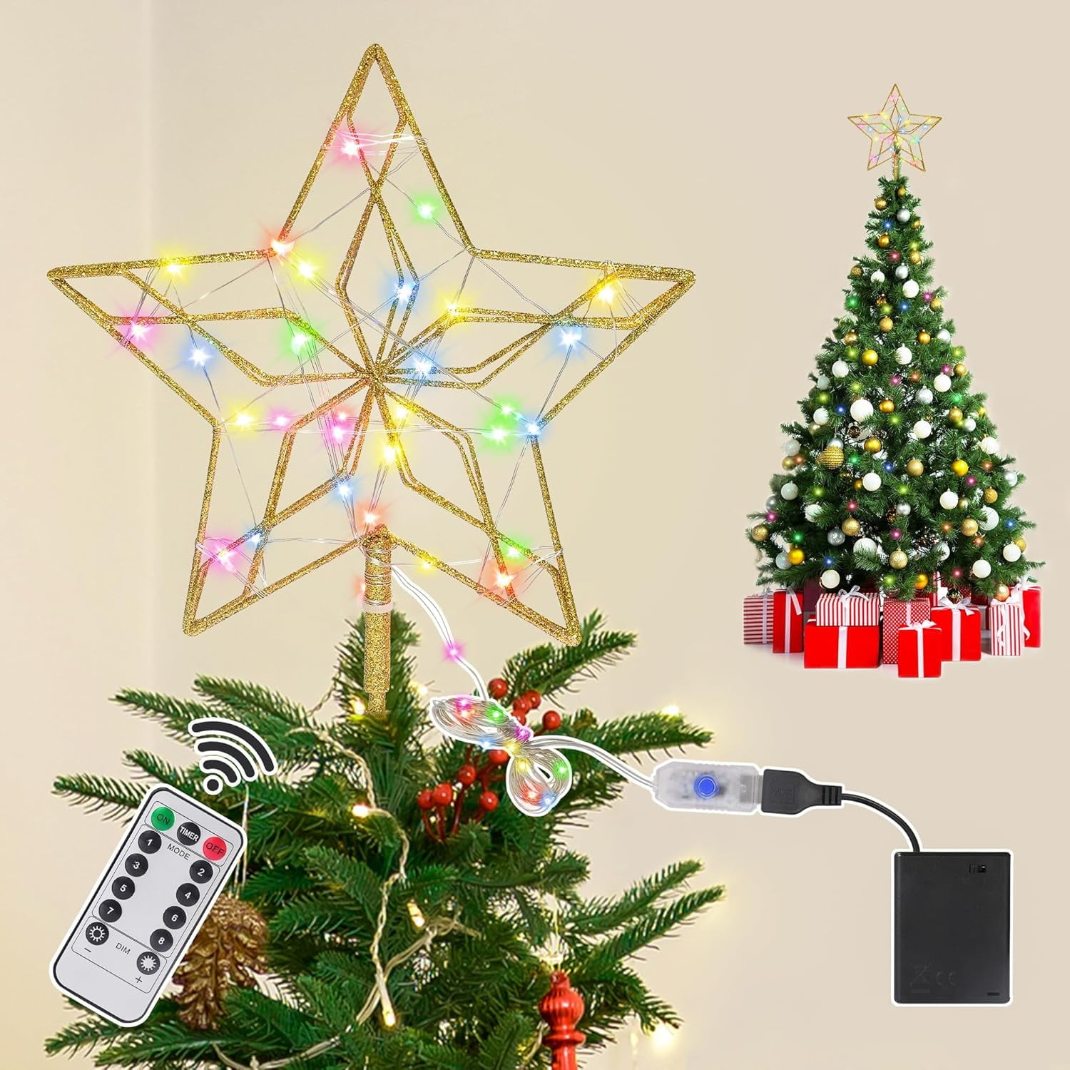 Christmas Tree Topper,50 LED Lighted Sparkling Star Tree Toppers ...