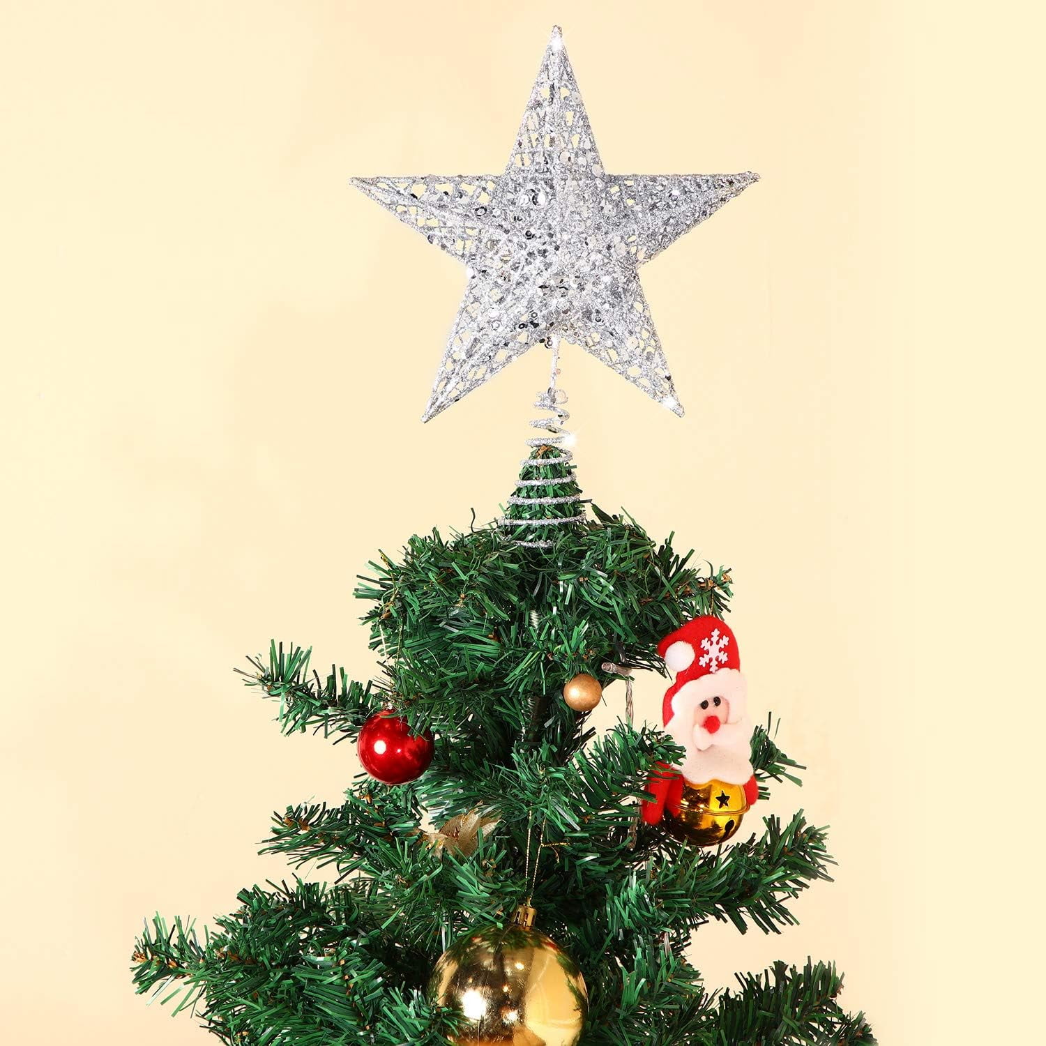 BEIJIA 8" 3D Hollow Glitter Star Christmas Tree Topper, Durable Metal ...