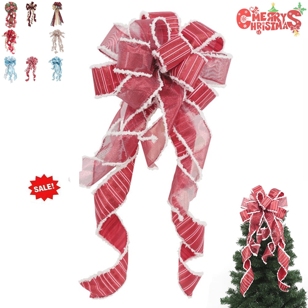 Christmas Tree Topper Big Buffalo Plaid Red Bow with Streamers Burlap ...