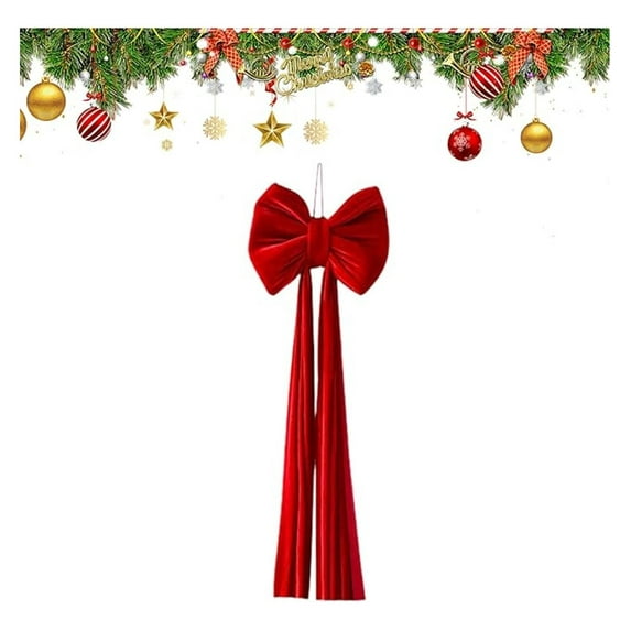 Christmas Tree Topper Bow - Large Red Velvet Bow for Christmas, Vintage ...