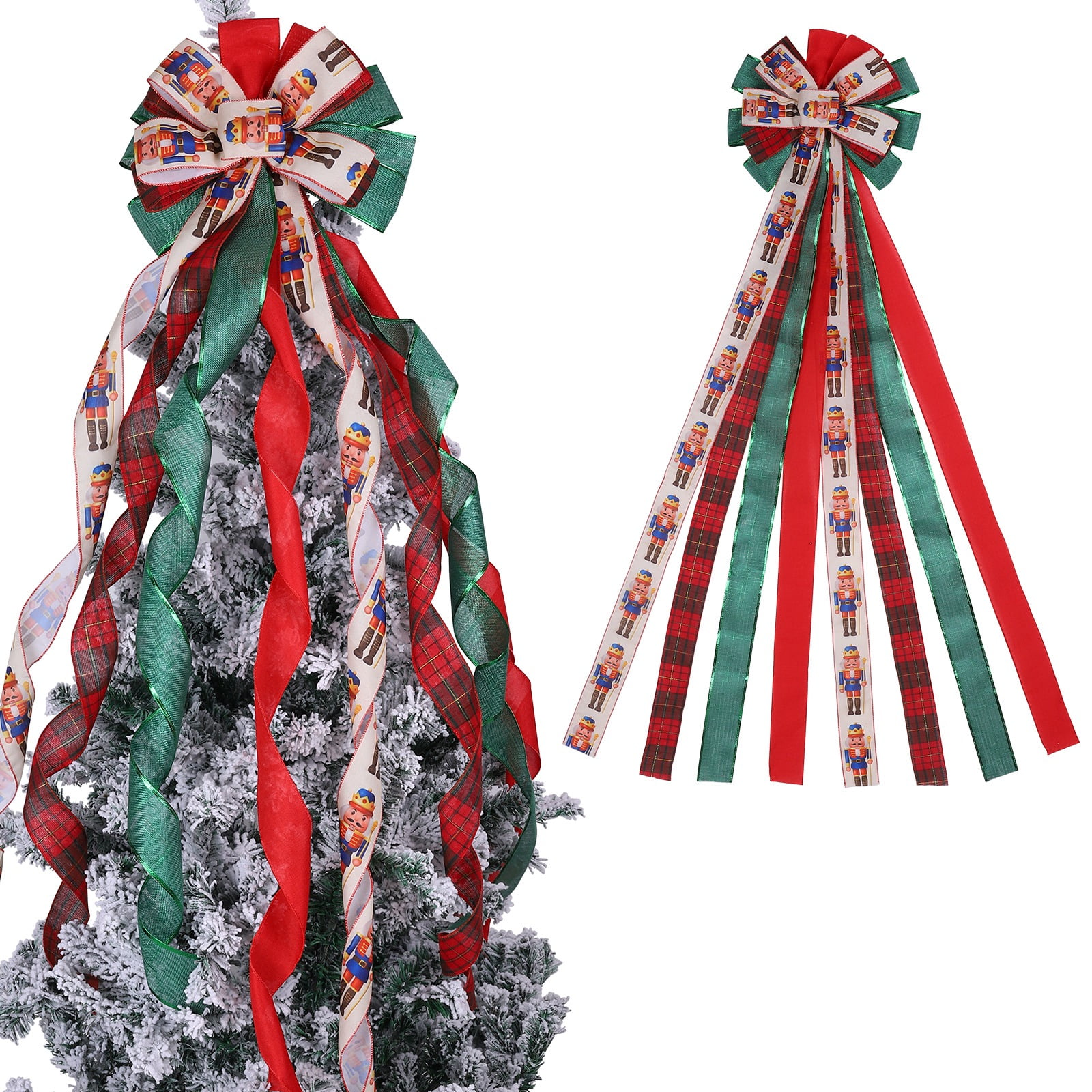 Christmas Tree Topper Bow, Nutcracker Printed Ribbon Bow Christmas Tree ...