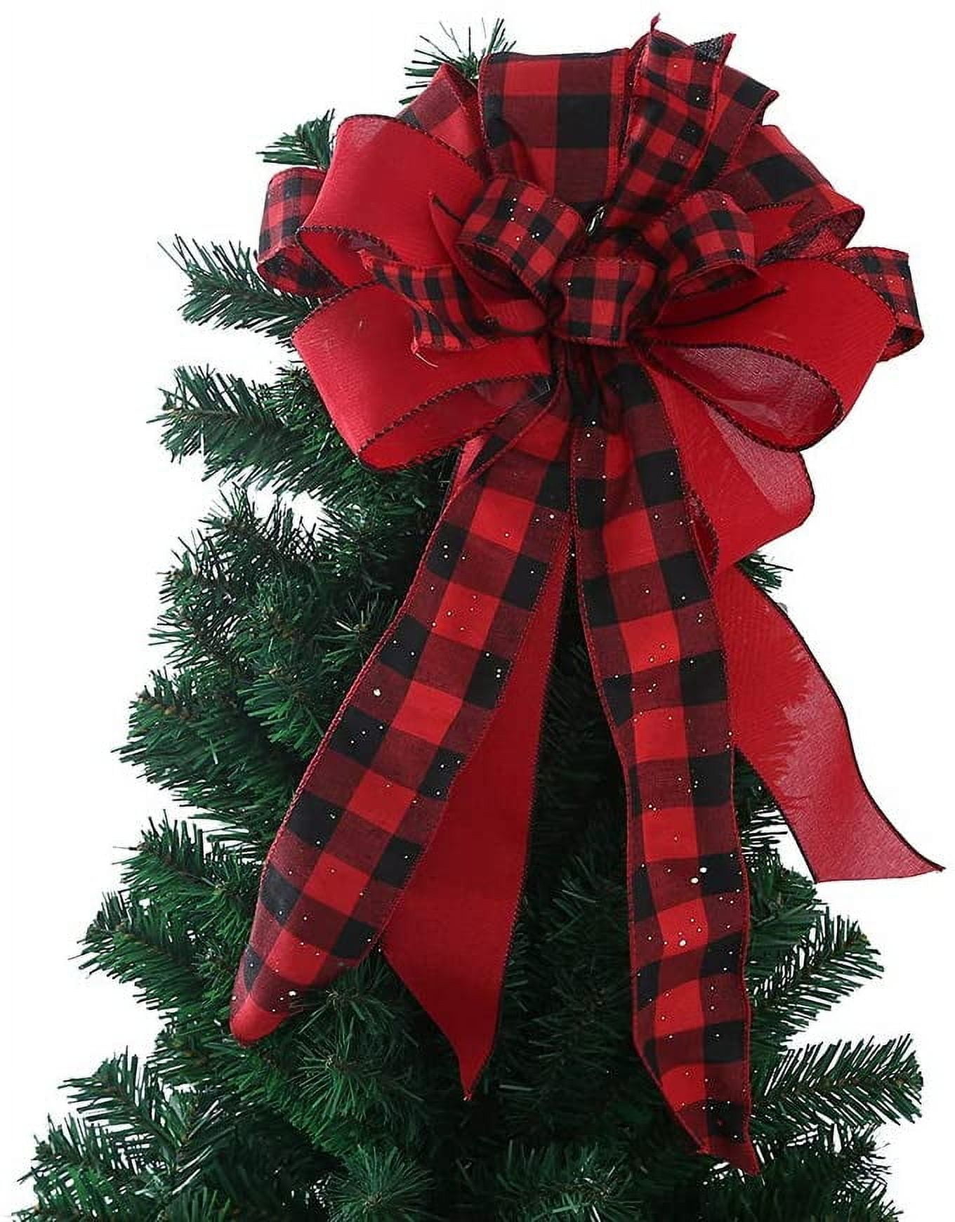Christmas Tree Topper Bow red Streamer Mesh Streamer for Xmas Ornaments ...