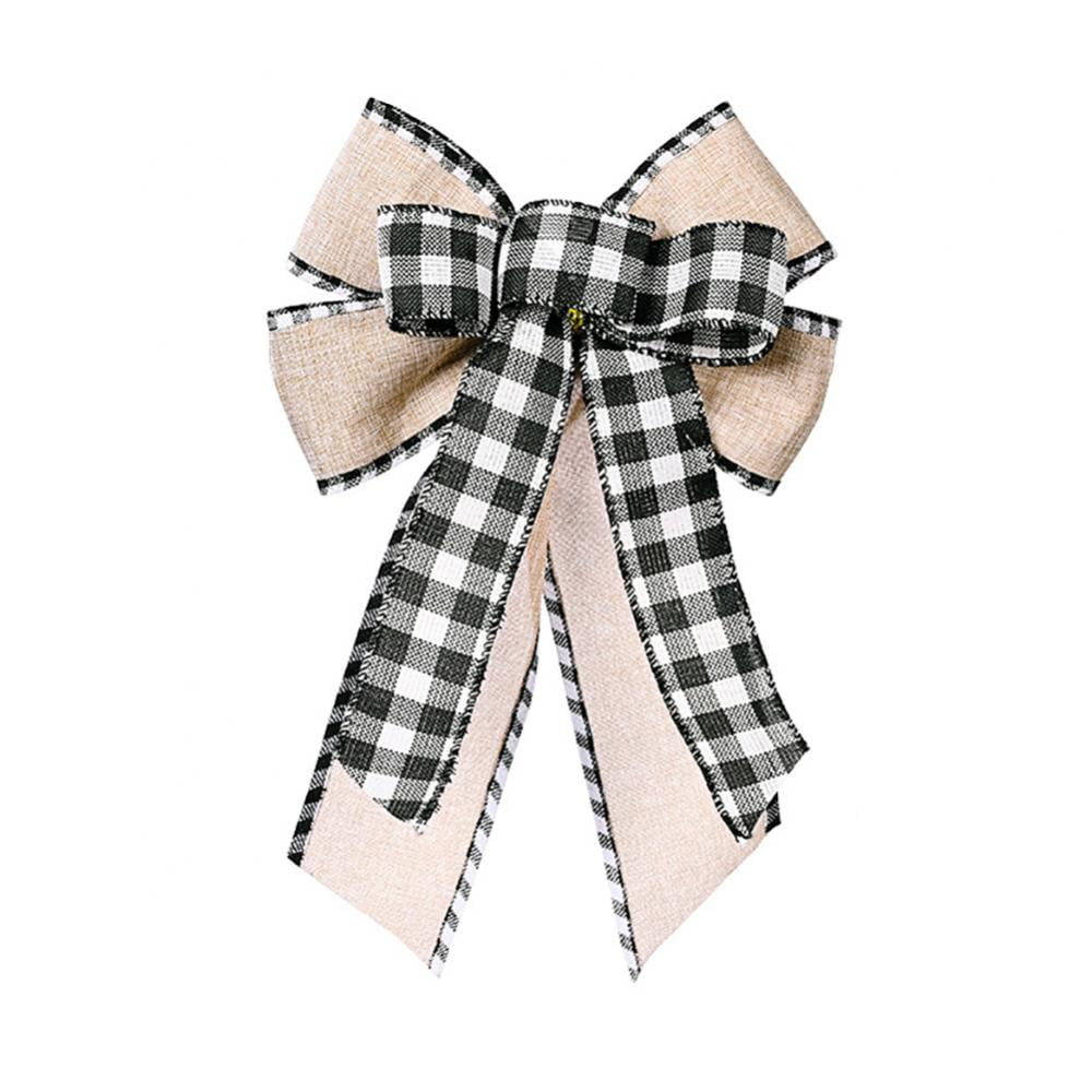 Christmas Tree Topper Buffalo Plaid Red Black Burlap Decorative Bow