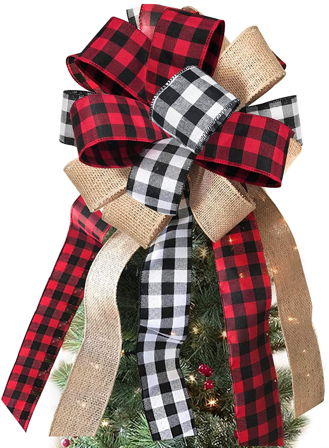Handmade Buffalo Plaid Burlap Christmas Tree Topper Rustic Farmhouse