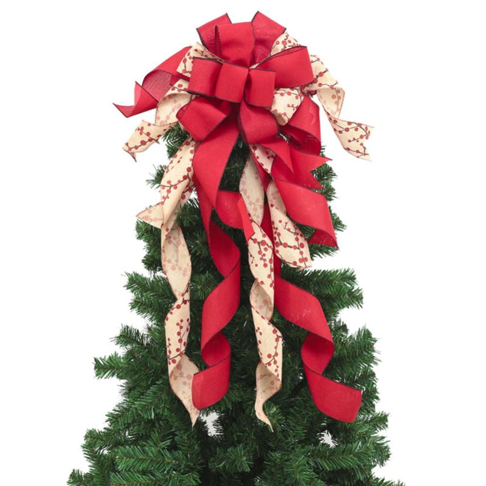 Christmas Tree Topper Buffalo Plaid Red Black Burlap Decorative Bow