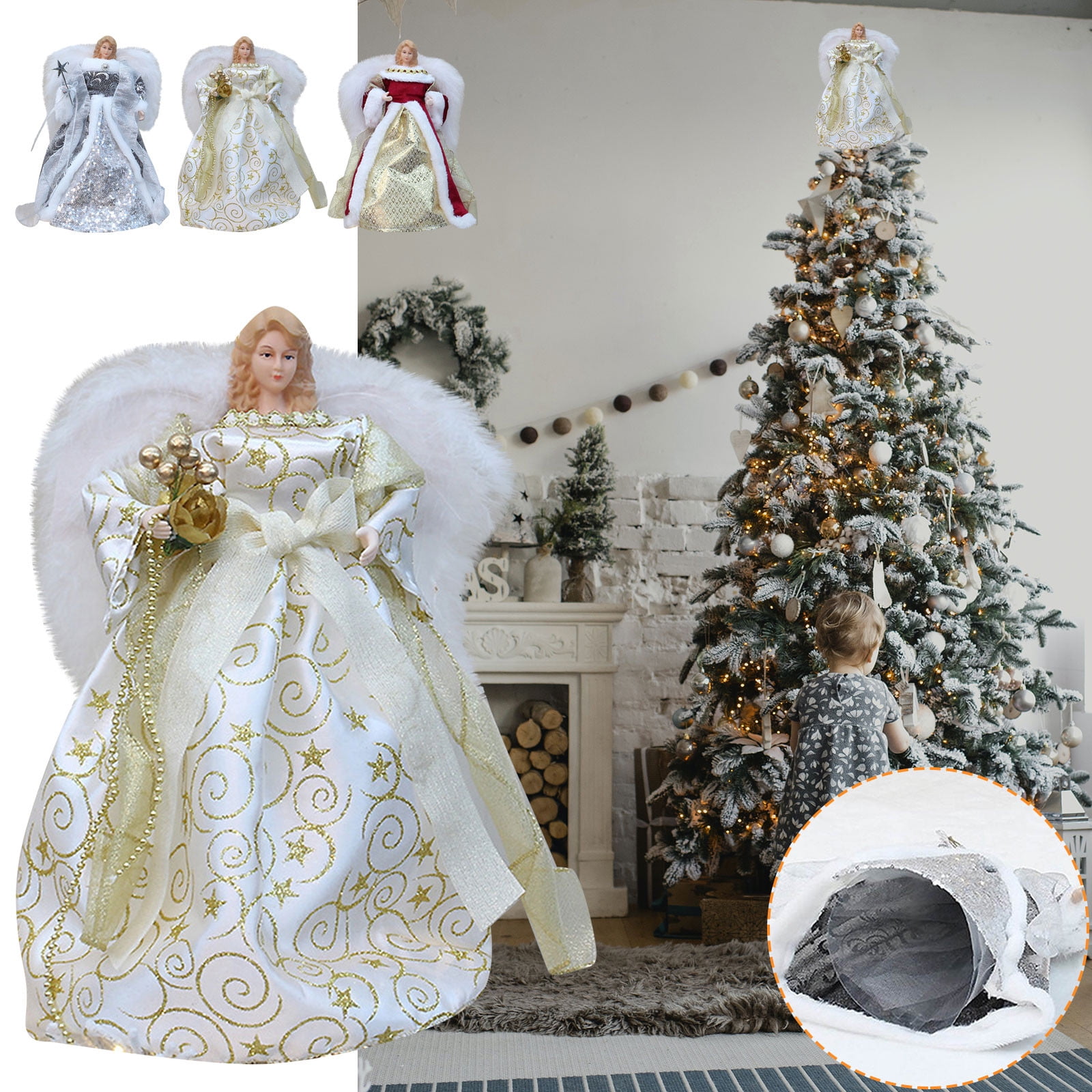 Christmas Tree Topper, CXALSSY Angel Decor for Christmas Tree Topper, 12 Inch Silver Angel Tree ...