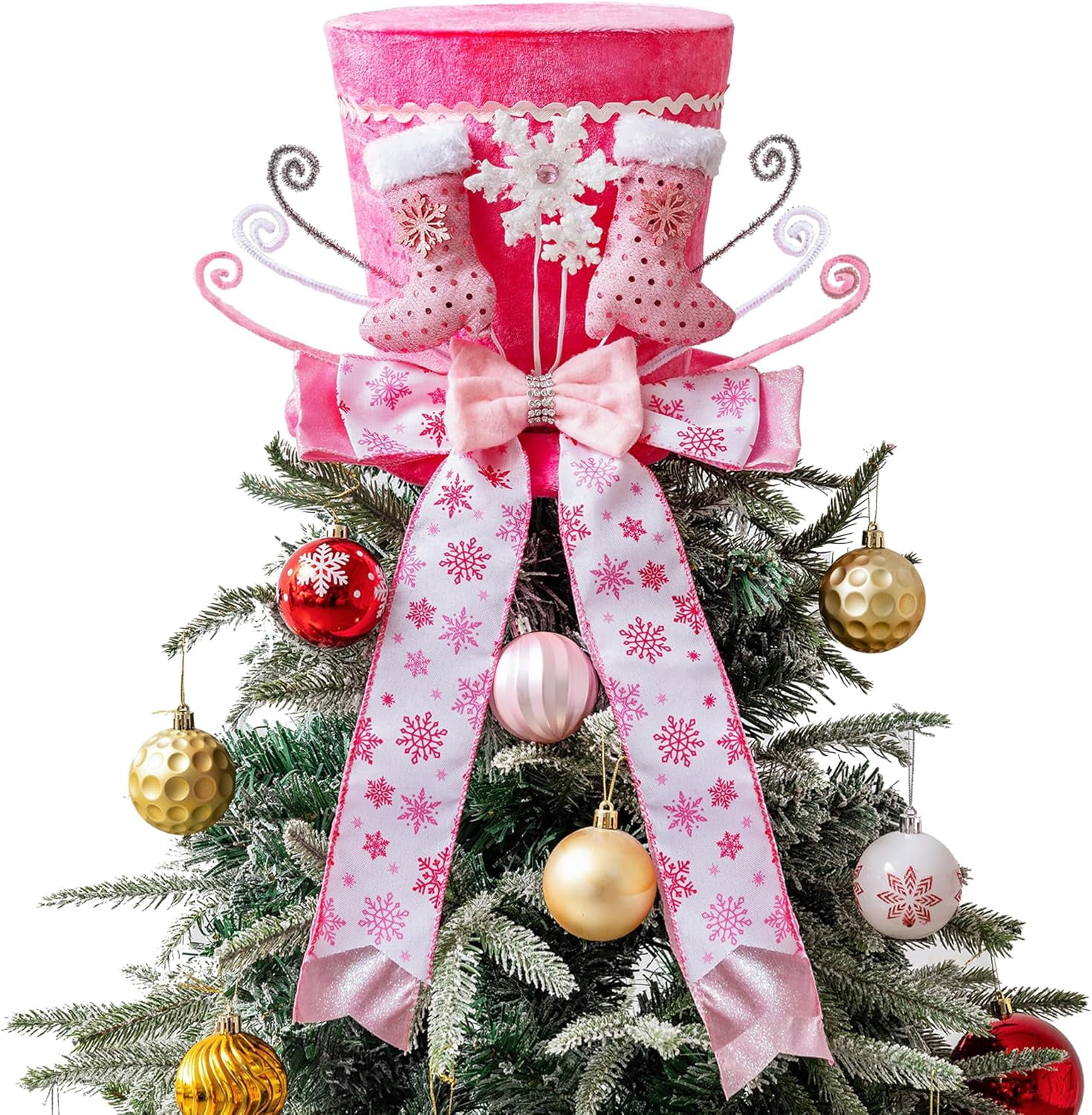 Christmas Tree Topper, Christmas Tree Topper Hat, Pink Boots Tree ...