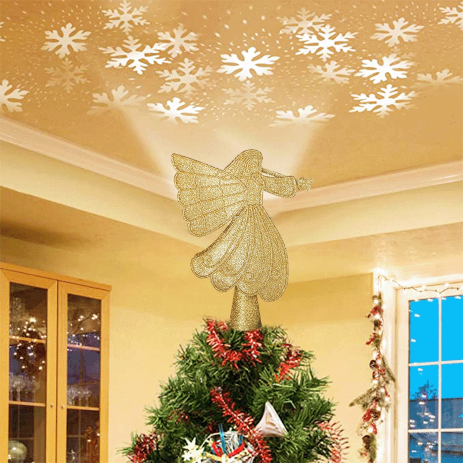 OldPAPA Gold Angel Christmas Tree Topper with Moving LED, 3D Rotating ...