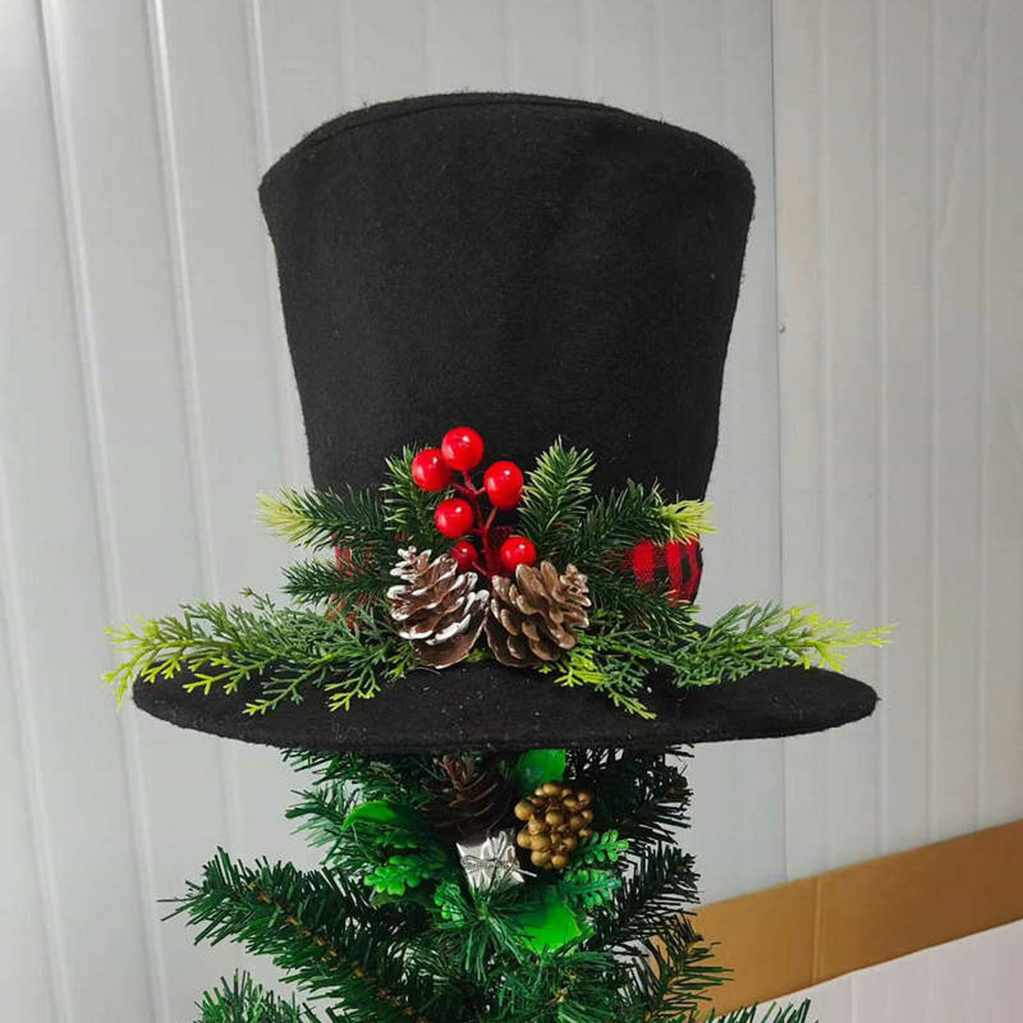 Christmas Tree Topper Hat Black Velvet Hat with Red Berry Pine Cone ...