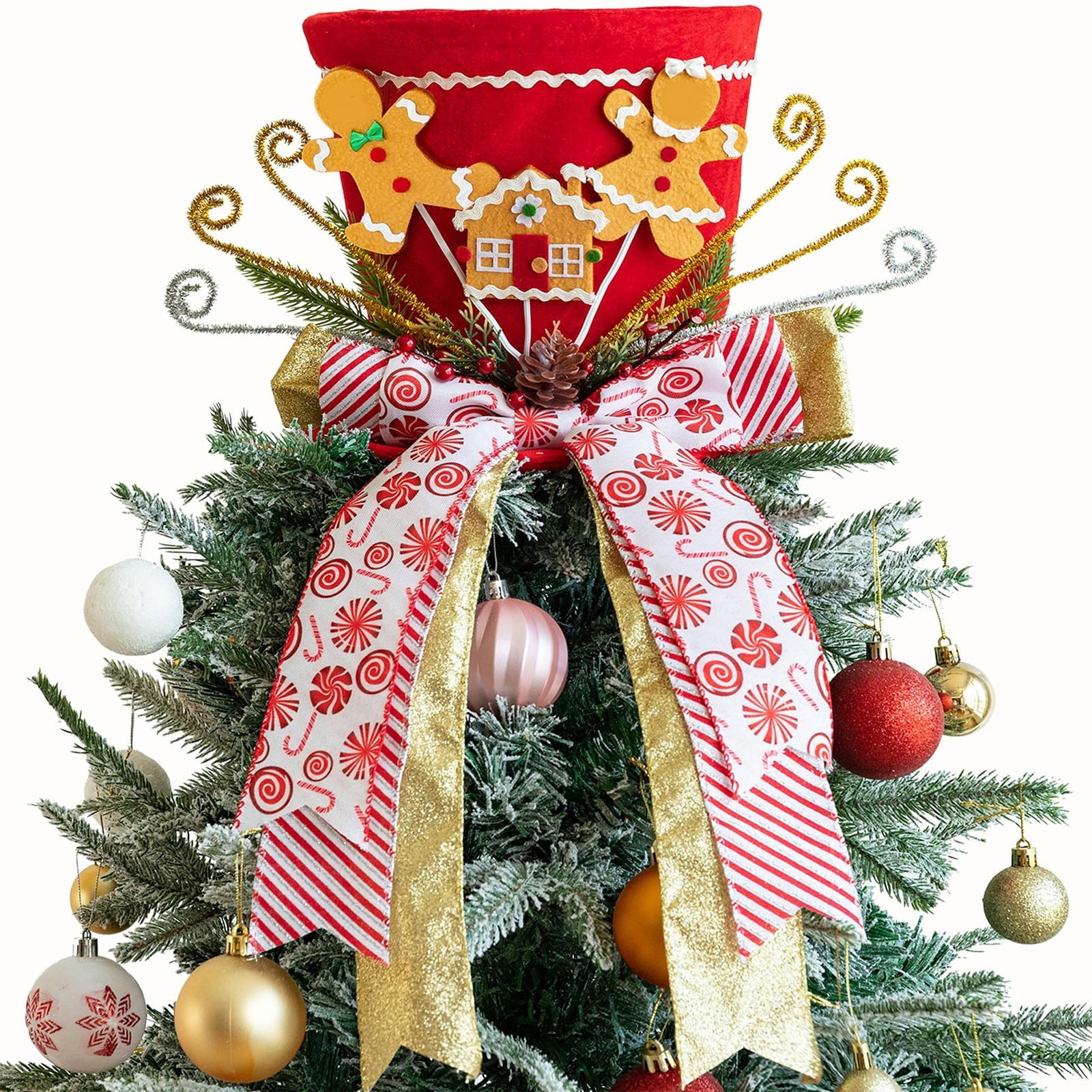 Christmas Tree Topper Hat, Candy Canes Tree Topper, Red Tree Topper ...