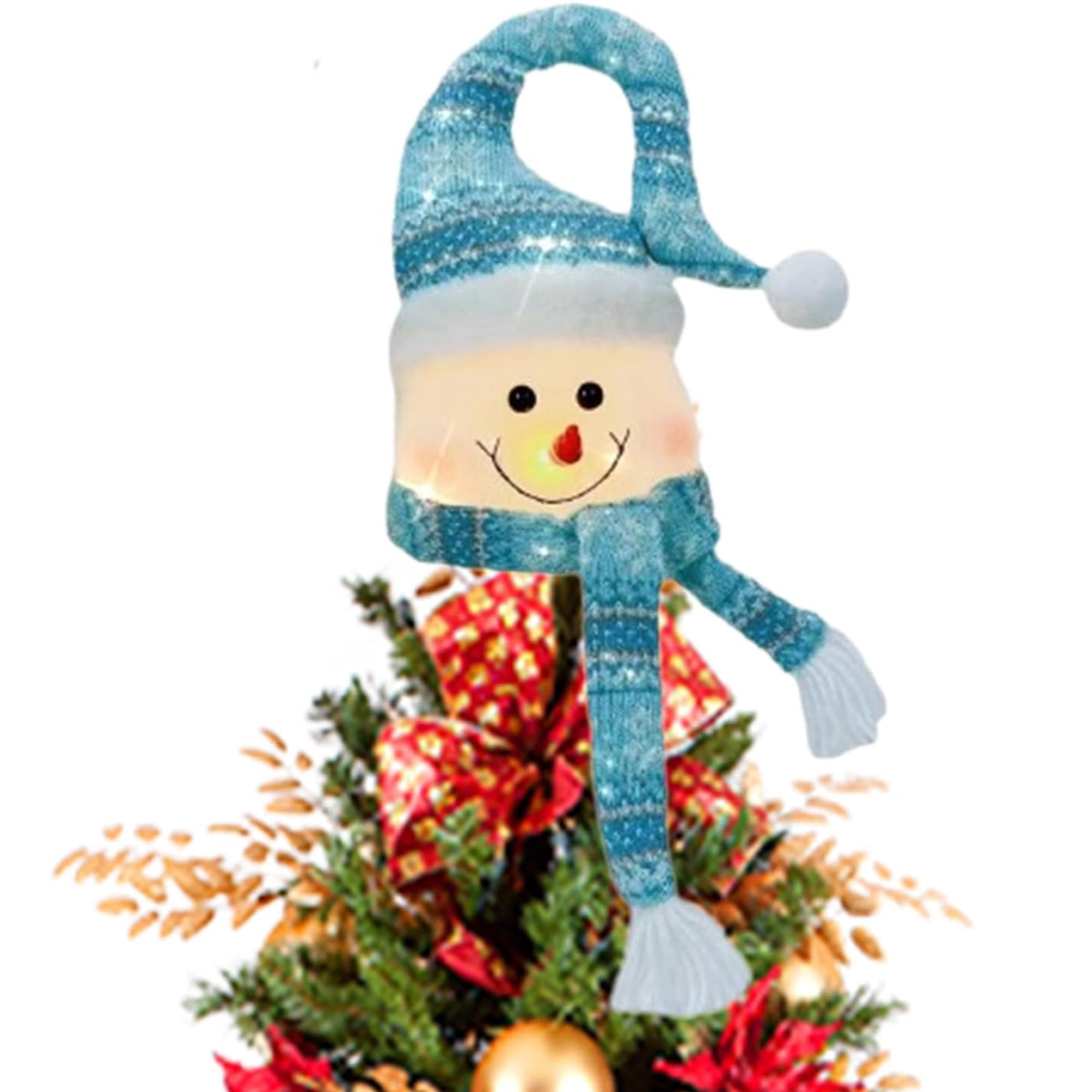 Christmas Tree Topper Hat Lighted Christmas Snowman with Lights Pendant ...