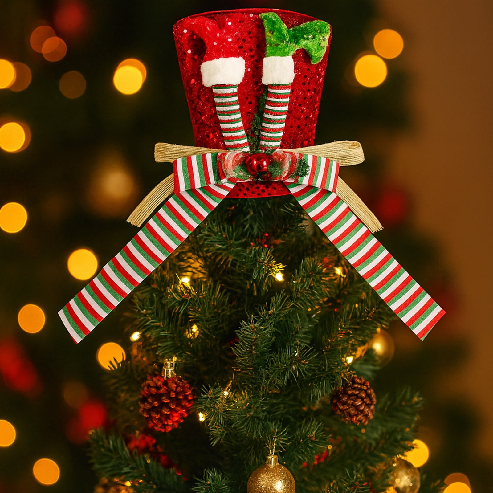 Christmas Tree Topper Hat - Multicolor Bow Decoration for Holiday Tree ...