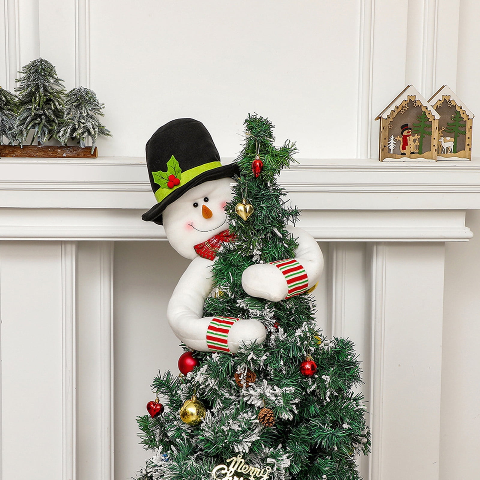 Christmas Tree Topper, Holiday Tree Topper, Santa Snowman Hugging Tree ...