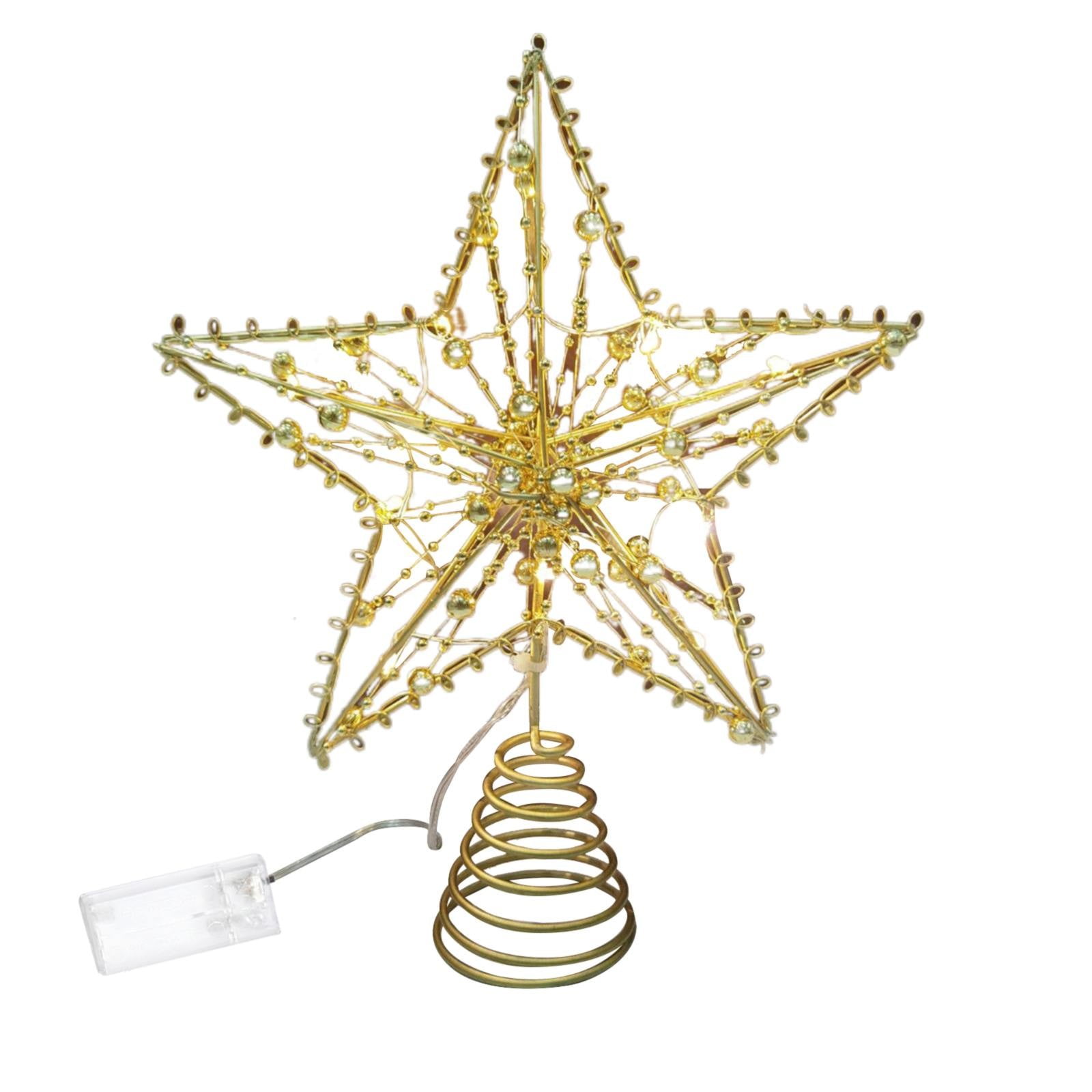 Christmas Tree Topper, LED Star Tree Crown with Golden Bead ...