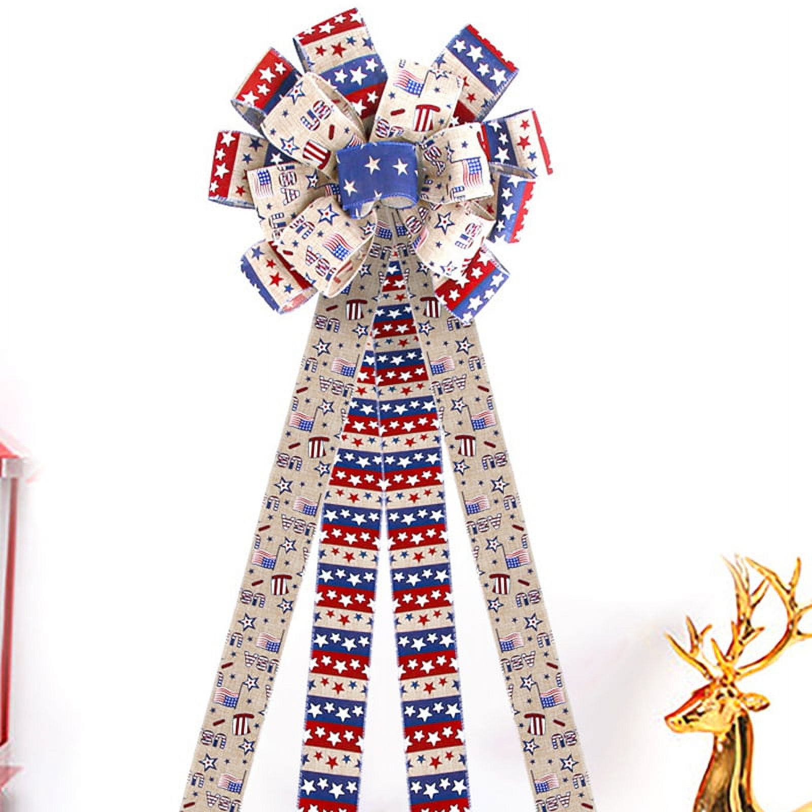 Christmas Tree Topper, Large Bow with Long Streamers, Wired Edge ...