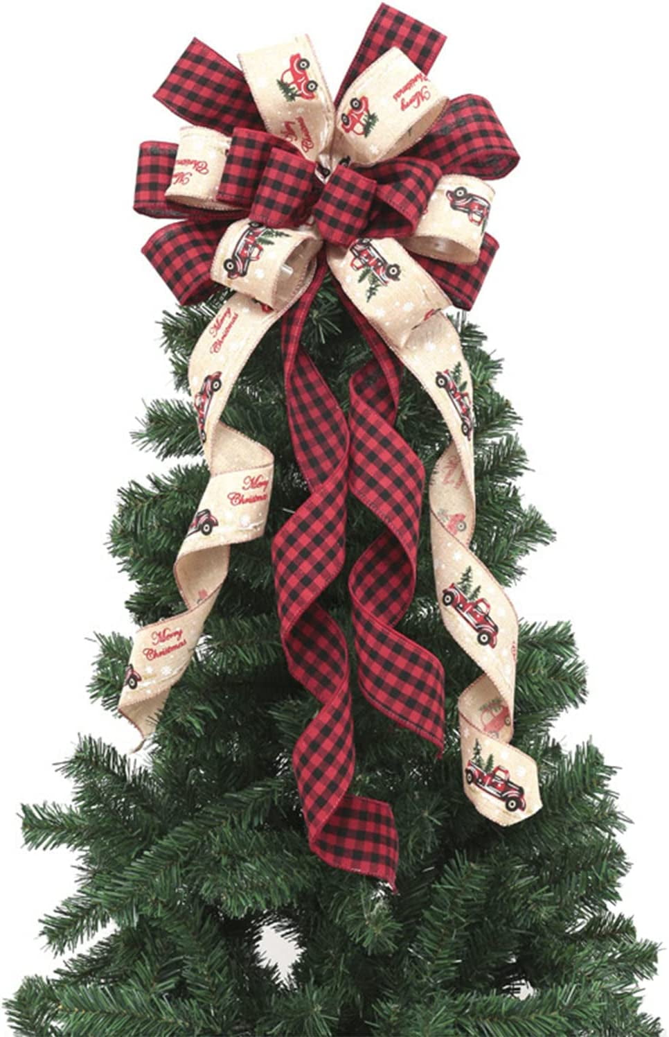 Christmas Tree Topper Large Red Black Buffalo Plaid Christmas Tree ...