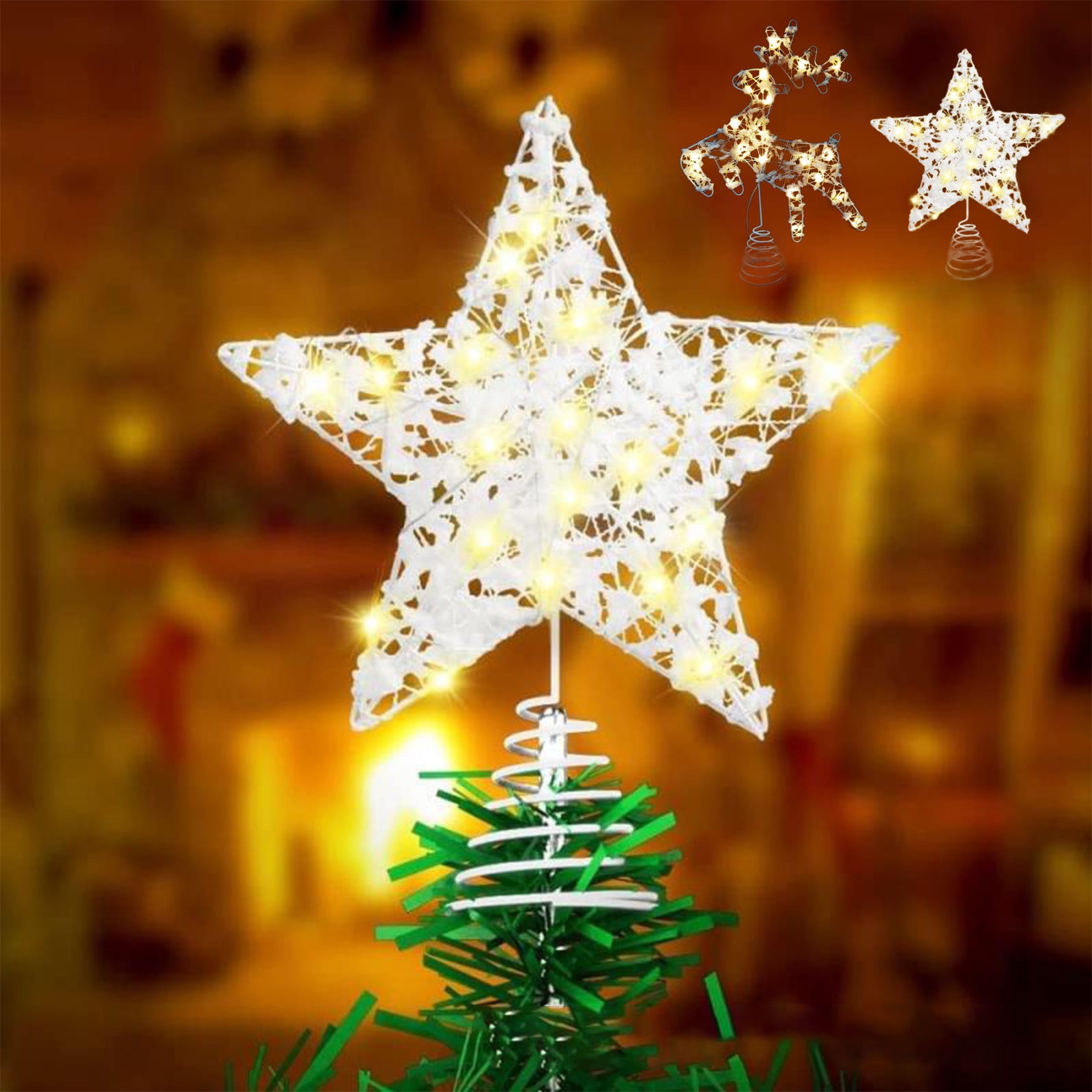 Christmas Tree Topper Lighted, 10" Christmas Reindeer Star Tree Topper ...