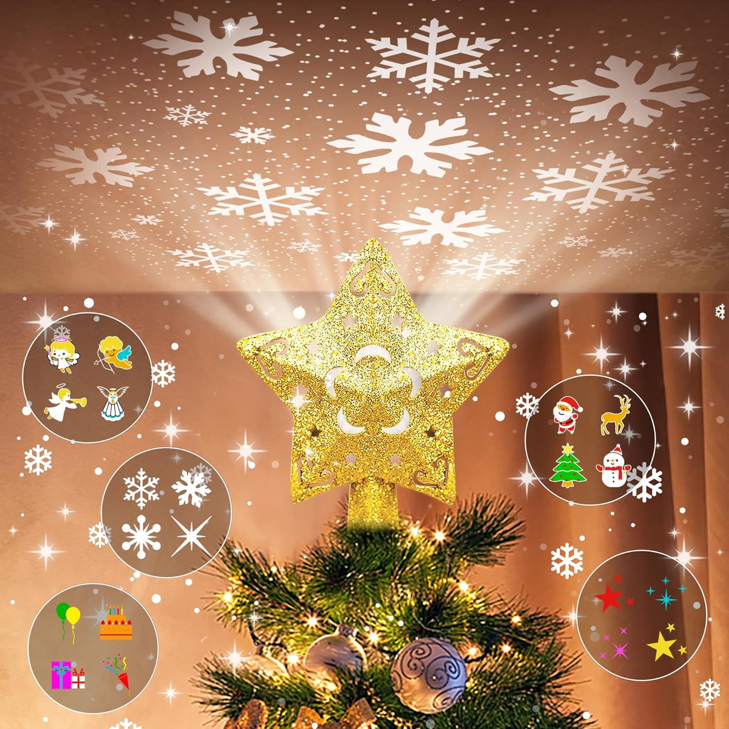 Christmas Tree Topper Lighted with 5 Projection Modes, Christmas Star ...