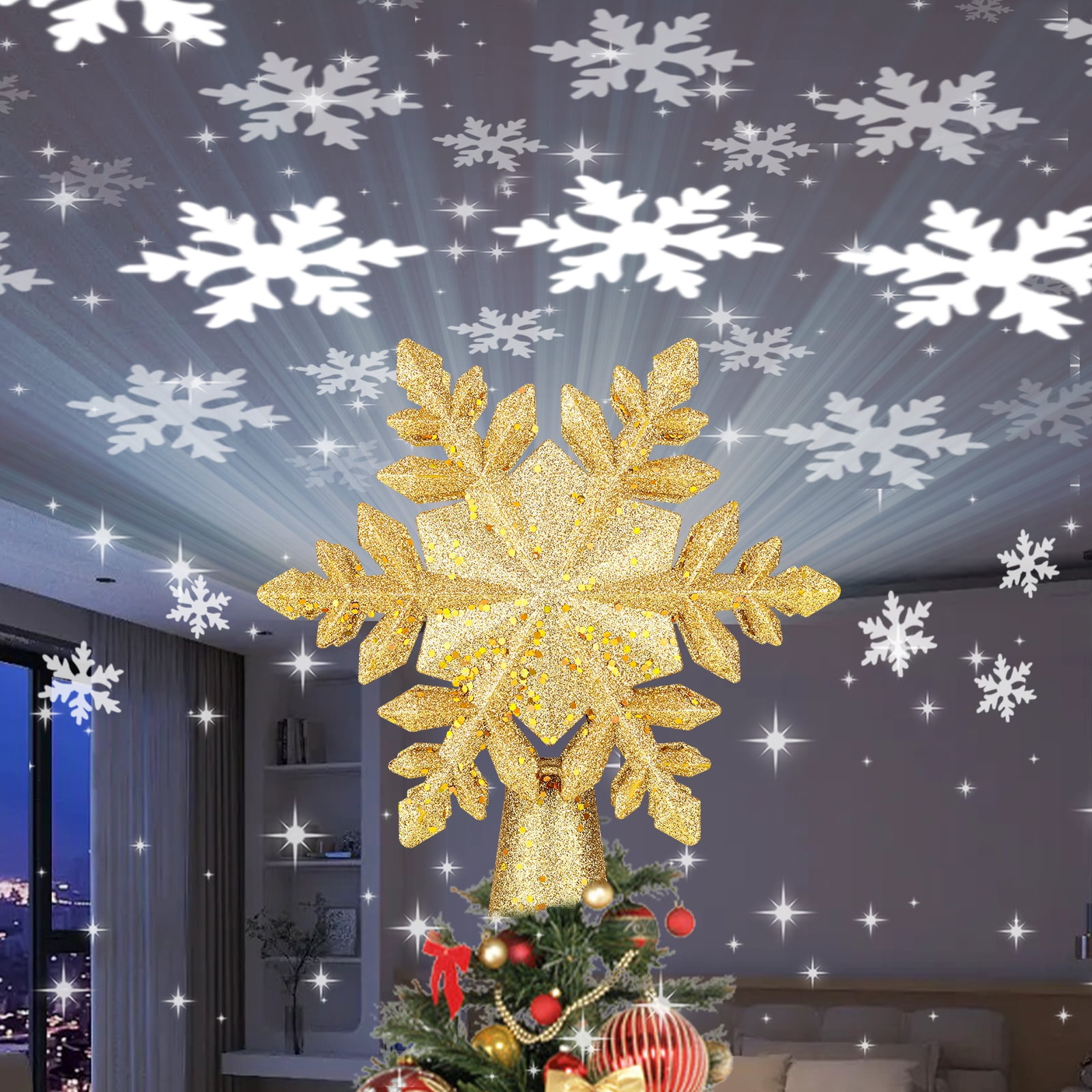 Christmas Tree Topper Lighted with 6 Projection Modes, 3D Glitter ...