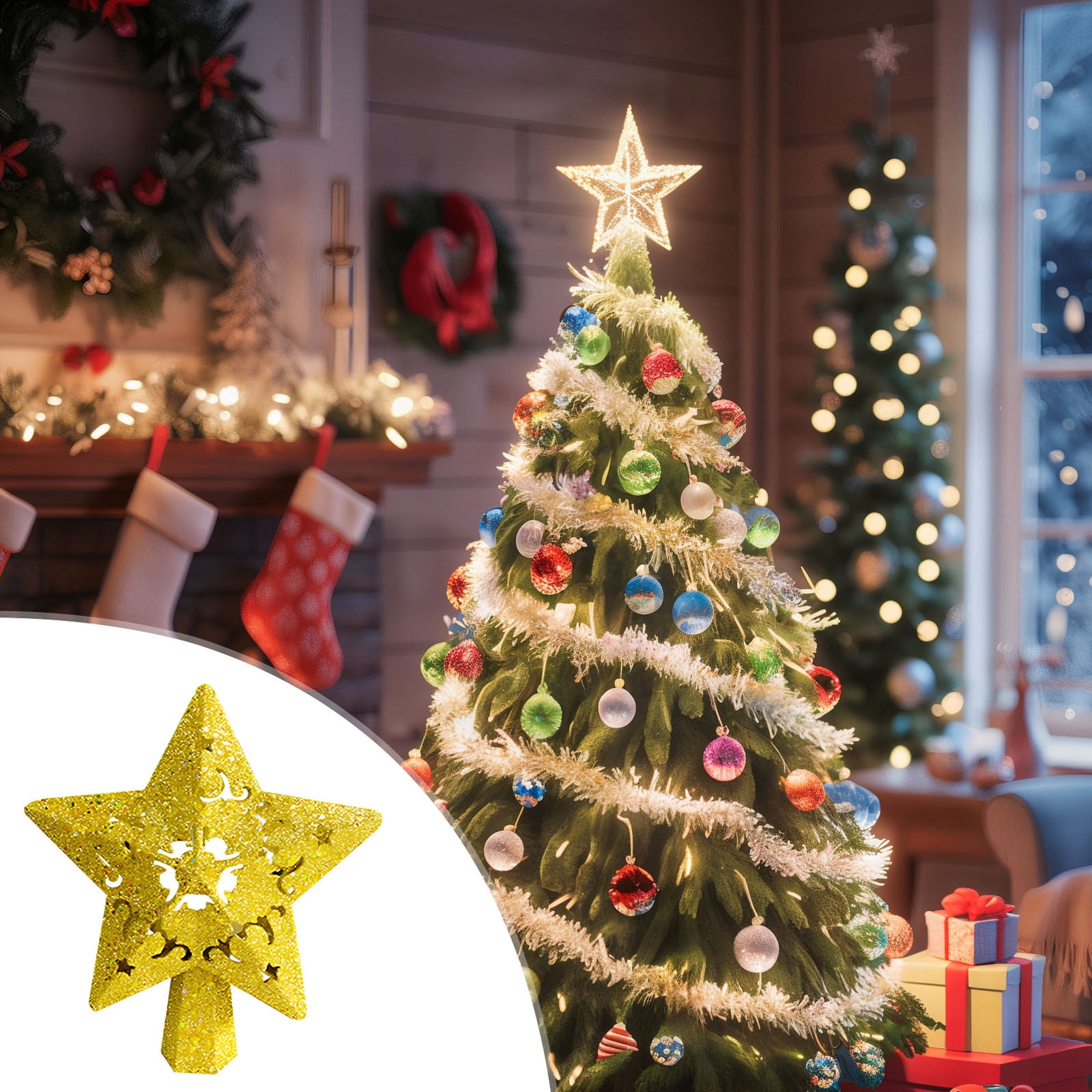 Christmas Tree Topper Lighted Star,3D Hollow Sparkling Star Christmas ...