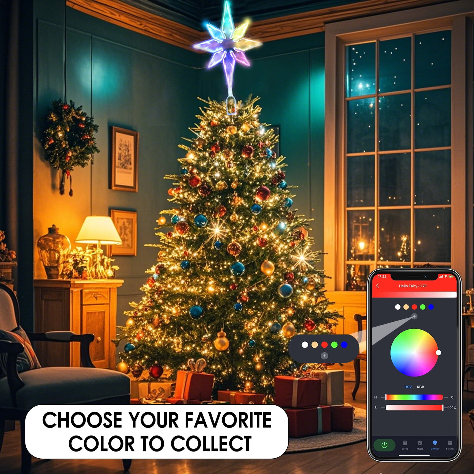 Christmas Tree Topper Lighted Star Xmas Ornament,Remote Control & App ...