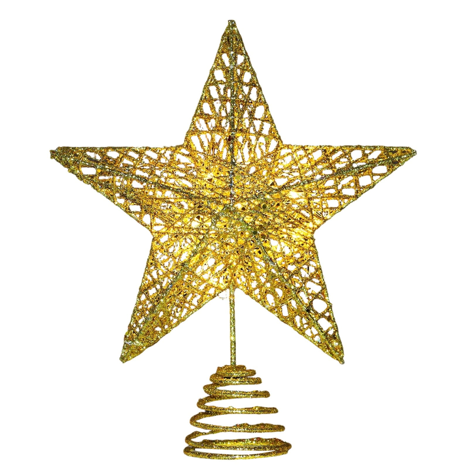 Christmas Tree Topper Lighted Tree Toppers Glitter Yellow Star Tree ...