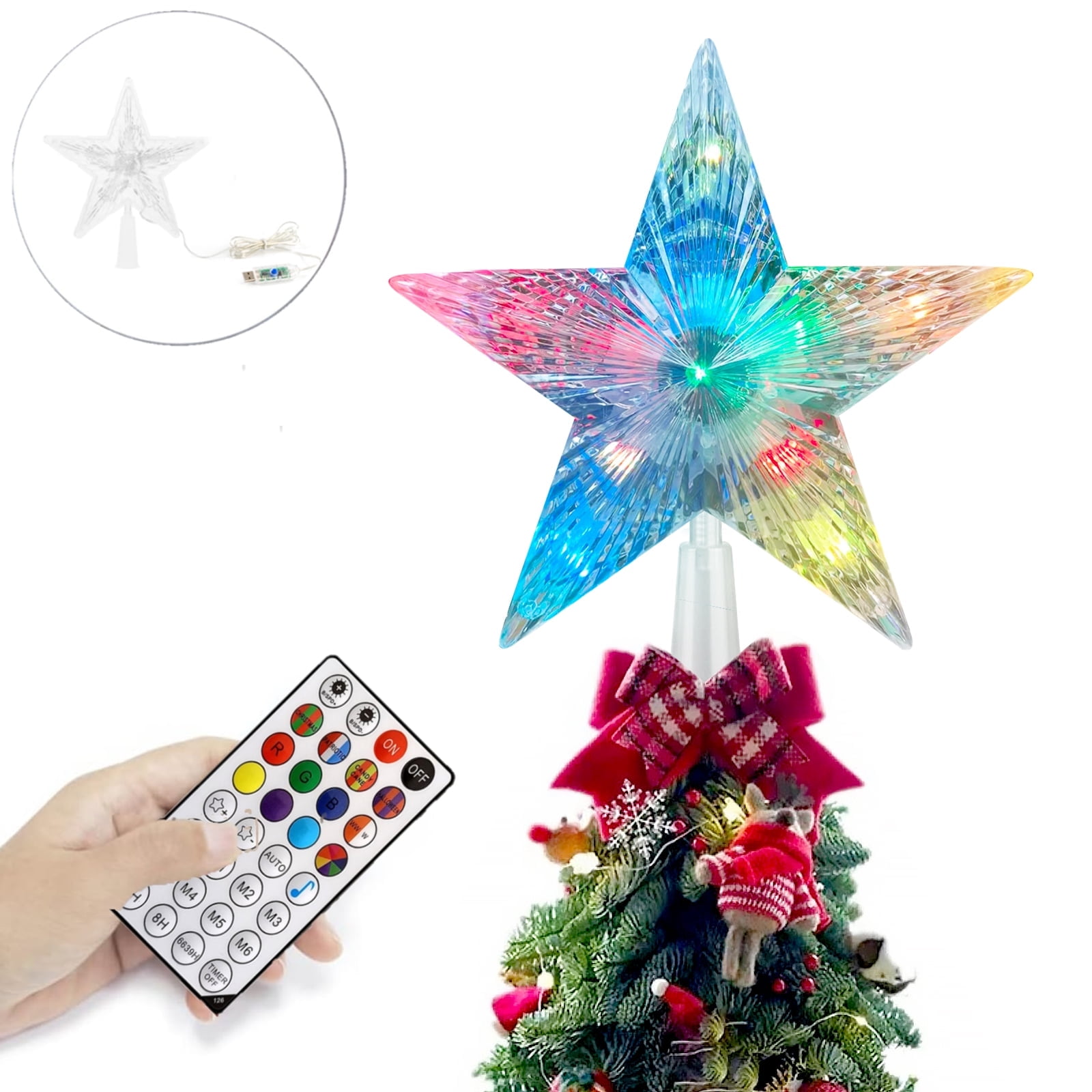Christmas Tree Topper Lights 7.8"Star Tree Topper with 20 modes Color ...