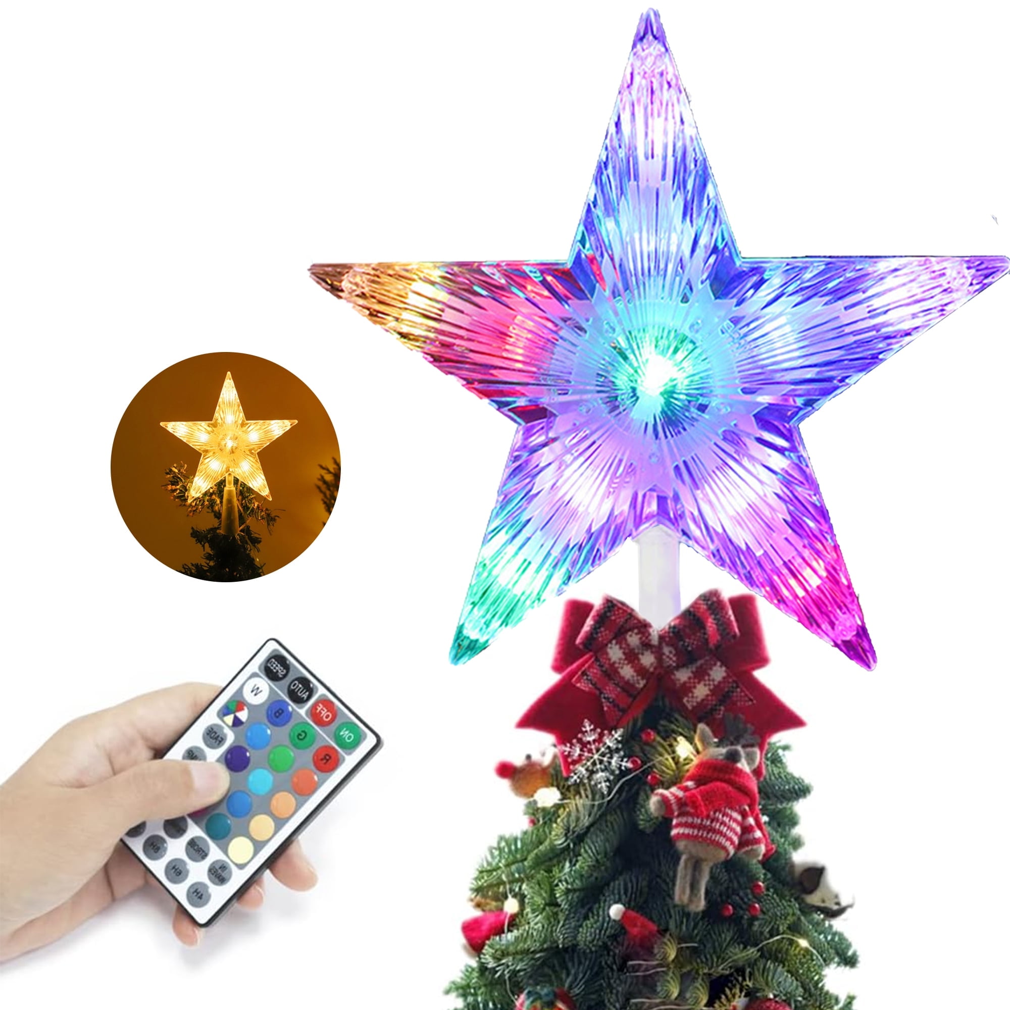 Christmas Tree Topper, RBG LED 16 Light Modes Color Changing 8.7 ...