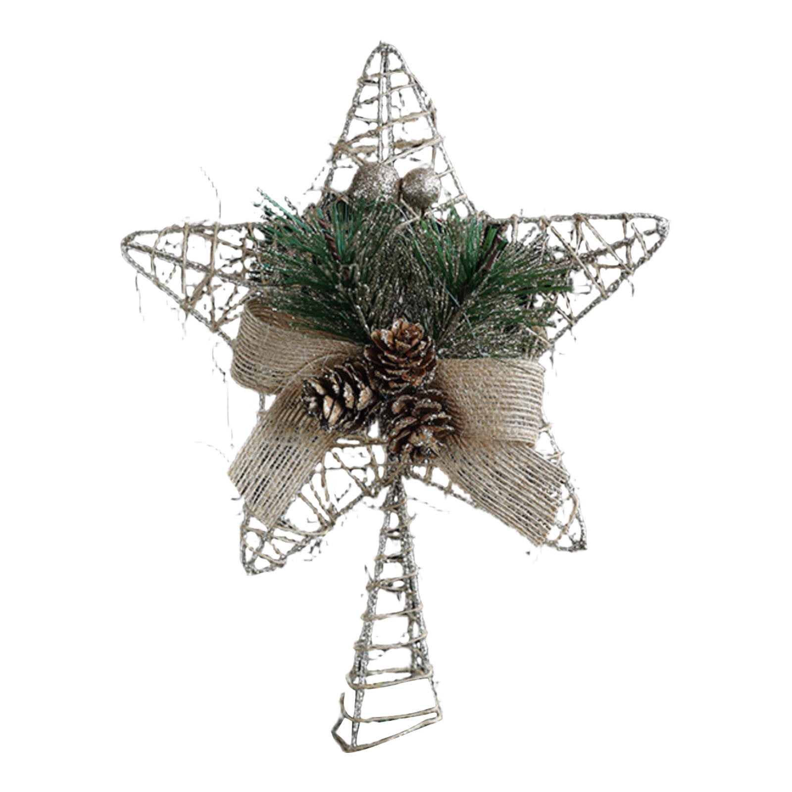 Christmas Tree Topper, Rustic Rattan Christams Star Tree Topper with ...