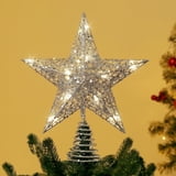 Christmas Tree Topper, Silver Glittered Hollow 5-Point Star Tree Topper ...