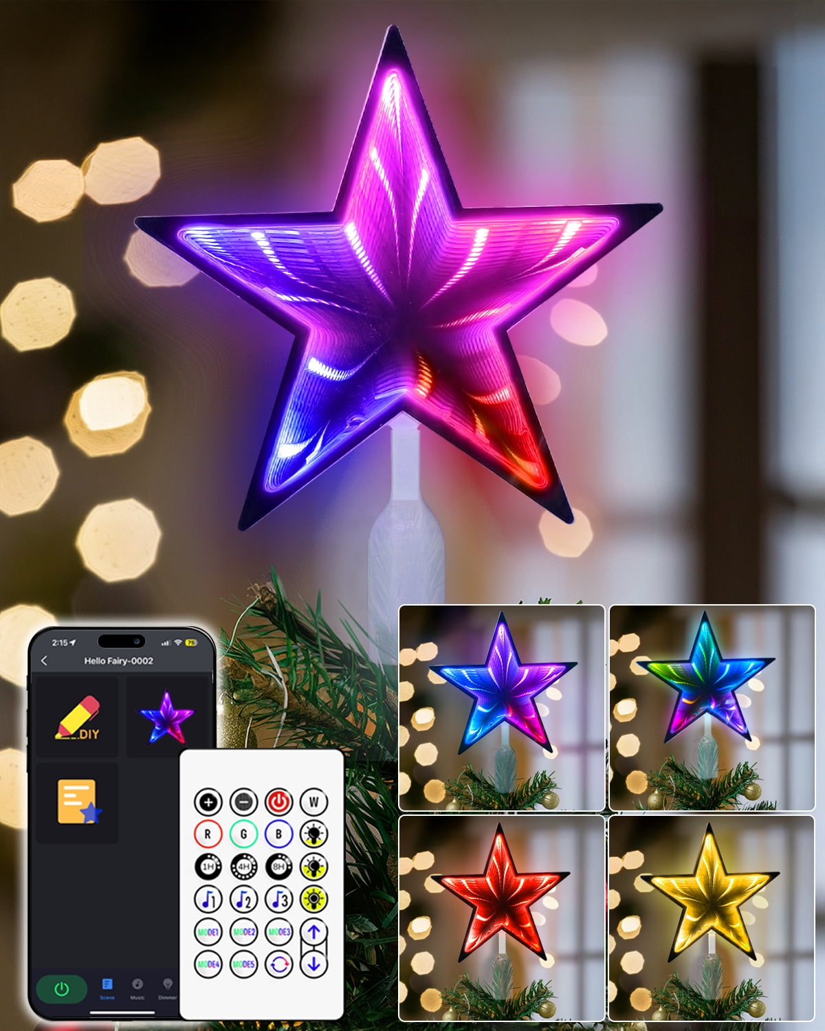 Christmas Tree Topper Smart Star Light with Abyss Mirror Effect App ...