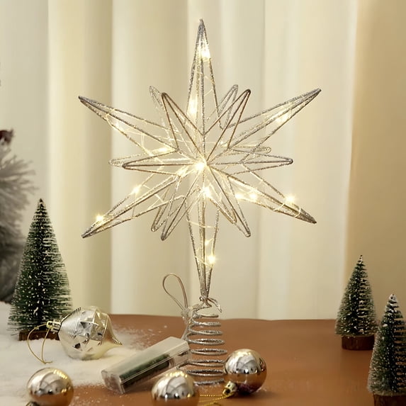 Christmas Tree Topper Star with 20 LED Lights, 18-Pointed Light-Up Tree ...