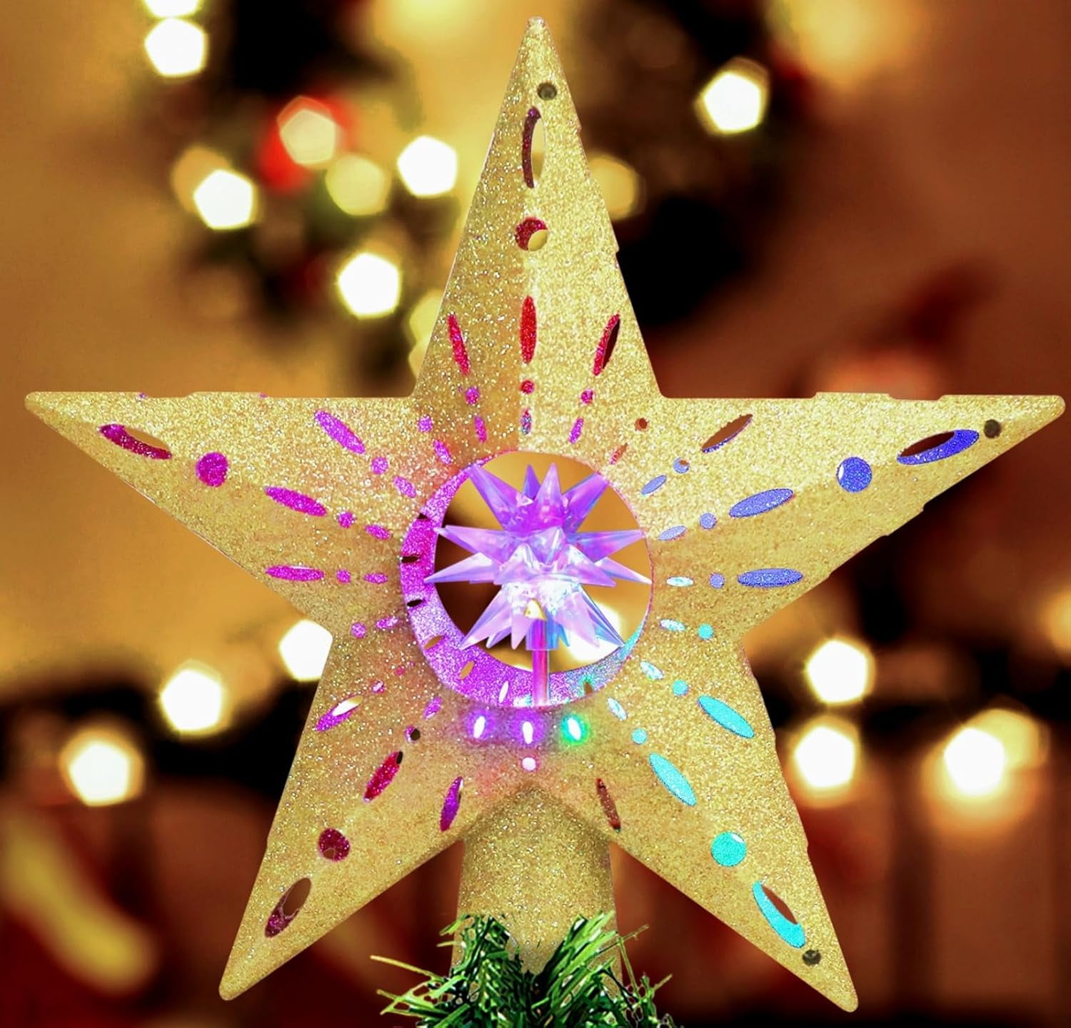 Christmas Tree Topper Star with 3D Rotating Projection, Star Topper ...