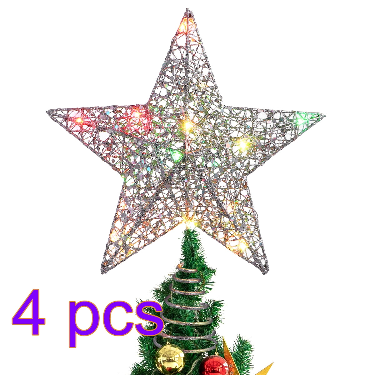 Christmas Tree Topper Star, 4Pcs Christmas Decorations Lighted Wire ...