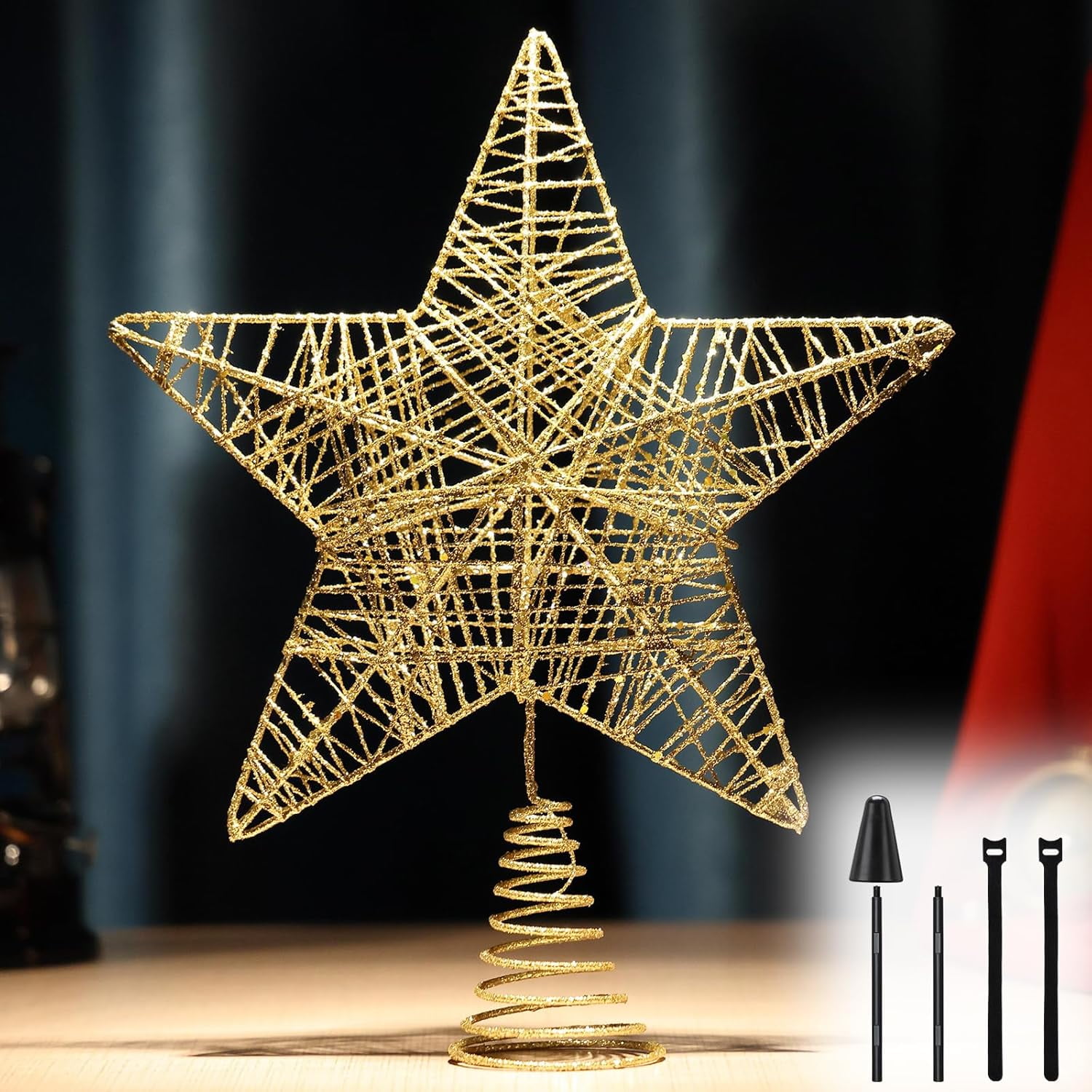 Christmas Tree Topper Star, Gold Plastic Star Topper with Topper Holder ...