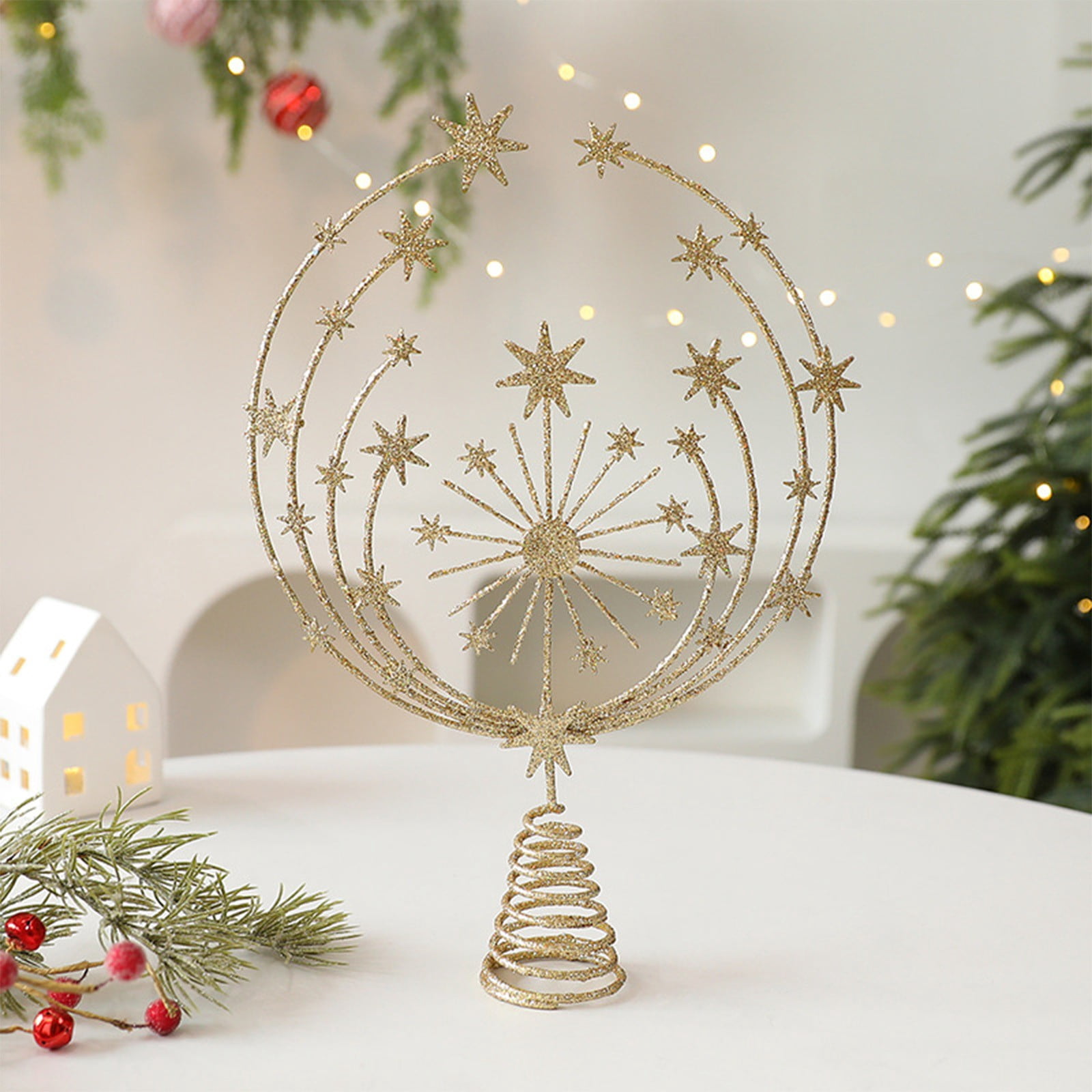 Christmas Tree Topper Star, Golden Snowflake Shape Tree Topper with ...