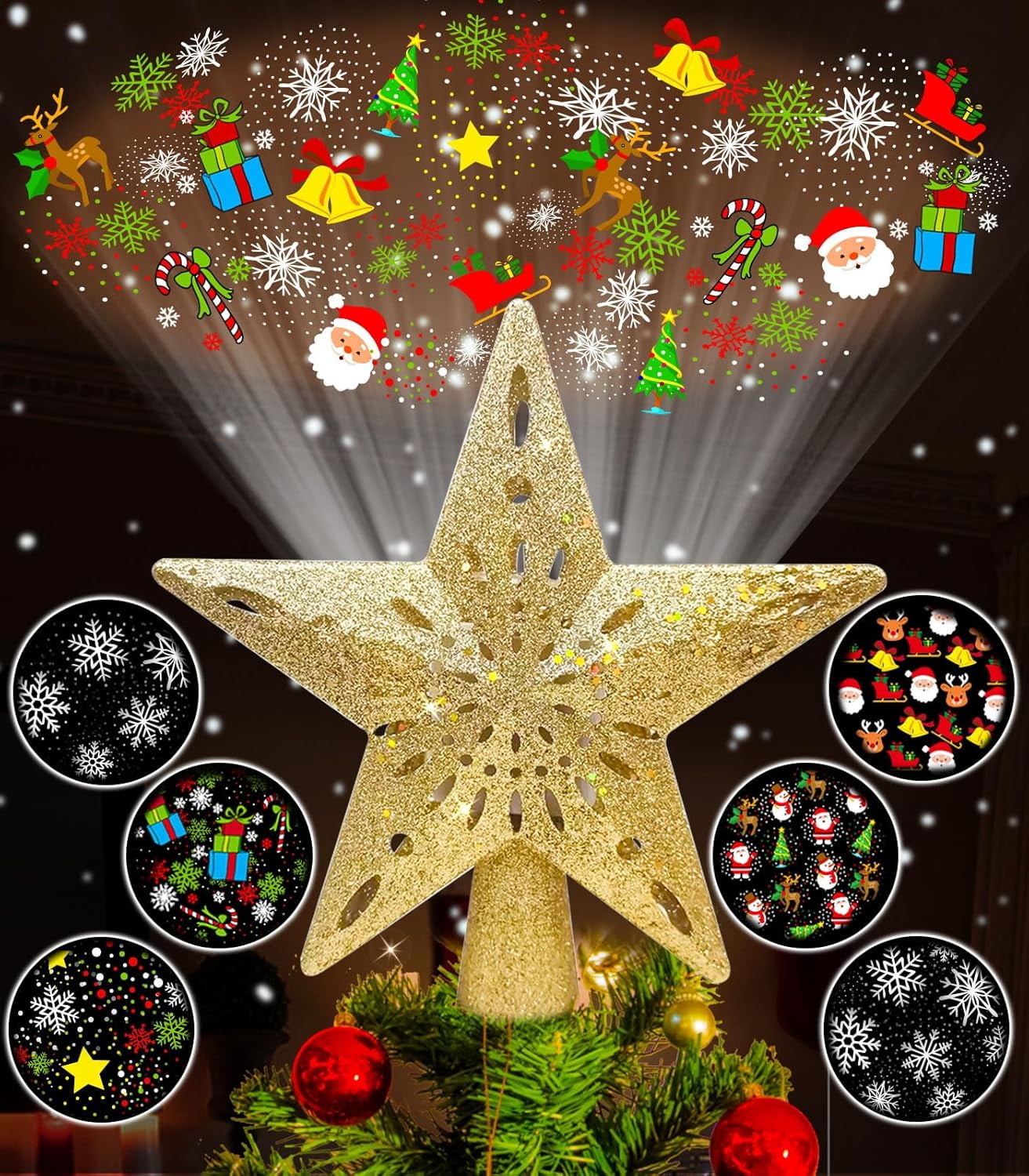 Christmas Tree Topper Star Lighted with 6 Projection Modes,Christmas ...