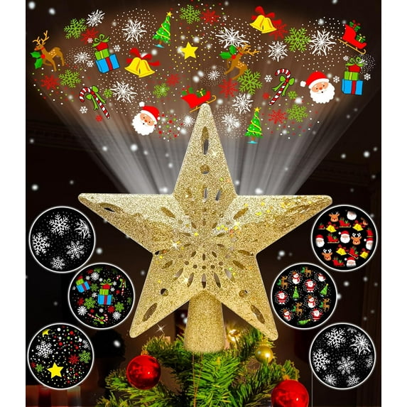 Christmas Tree Topper Star Lighted with 6 Projection Modes,Christmas ...