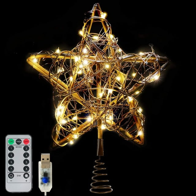 Christmas Tree Topper Star Lighted, Rattan Natural Star Tree Topper ...