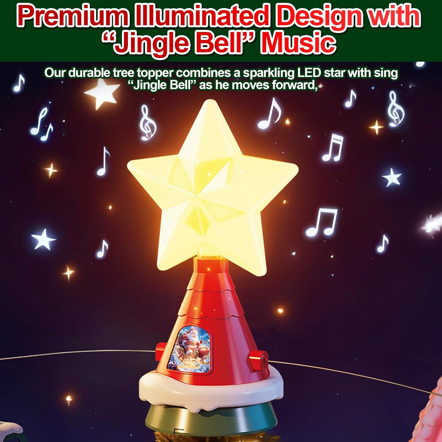 Christmas Tree Topper, Star Motion Rotating Santa's Reindeer Sleigh ...