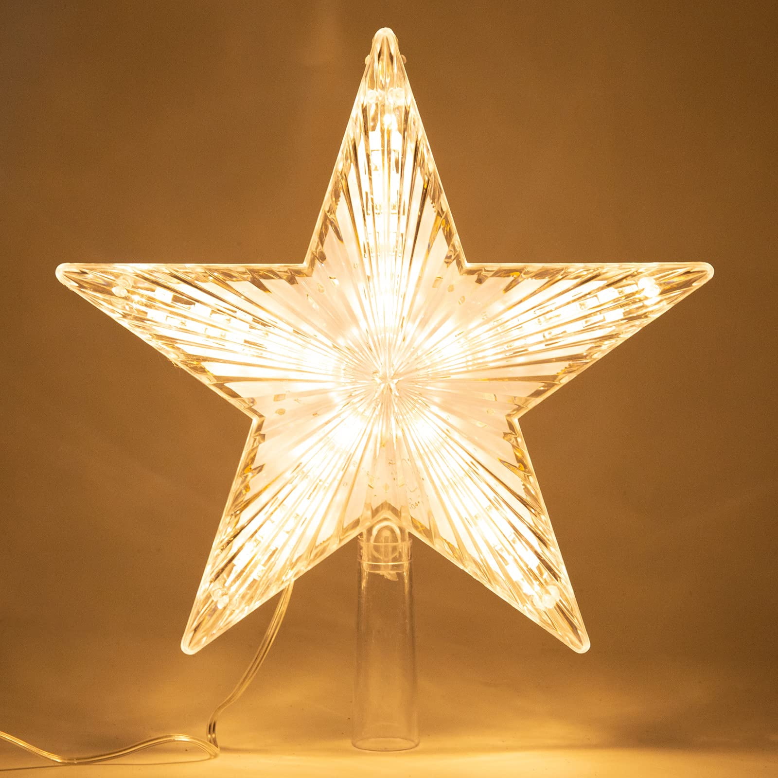 Christmas Tree Topper with Electric LED Light, Clear Five-Pointed Star ...