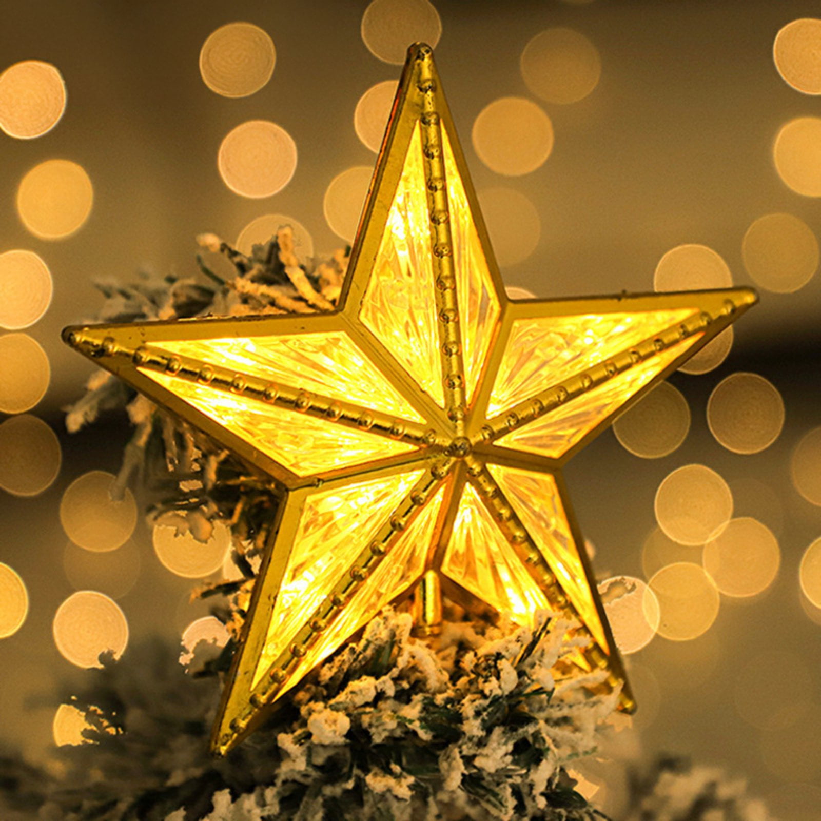 Christmas Tree Topper with LED Light, Five-Pointed Star Tree Topper ...