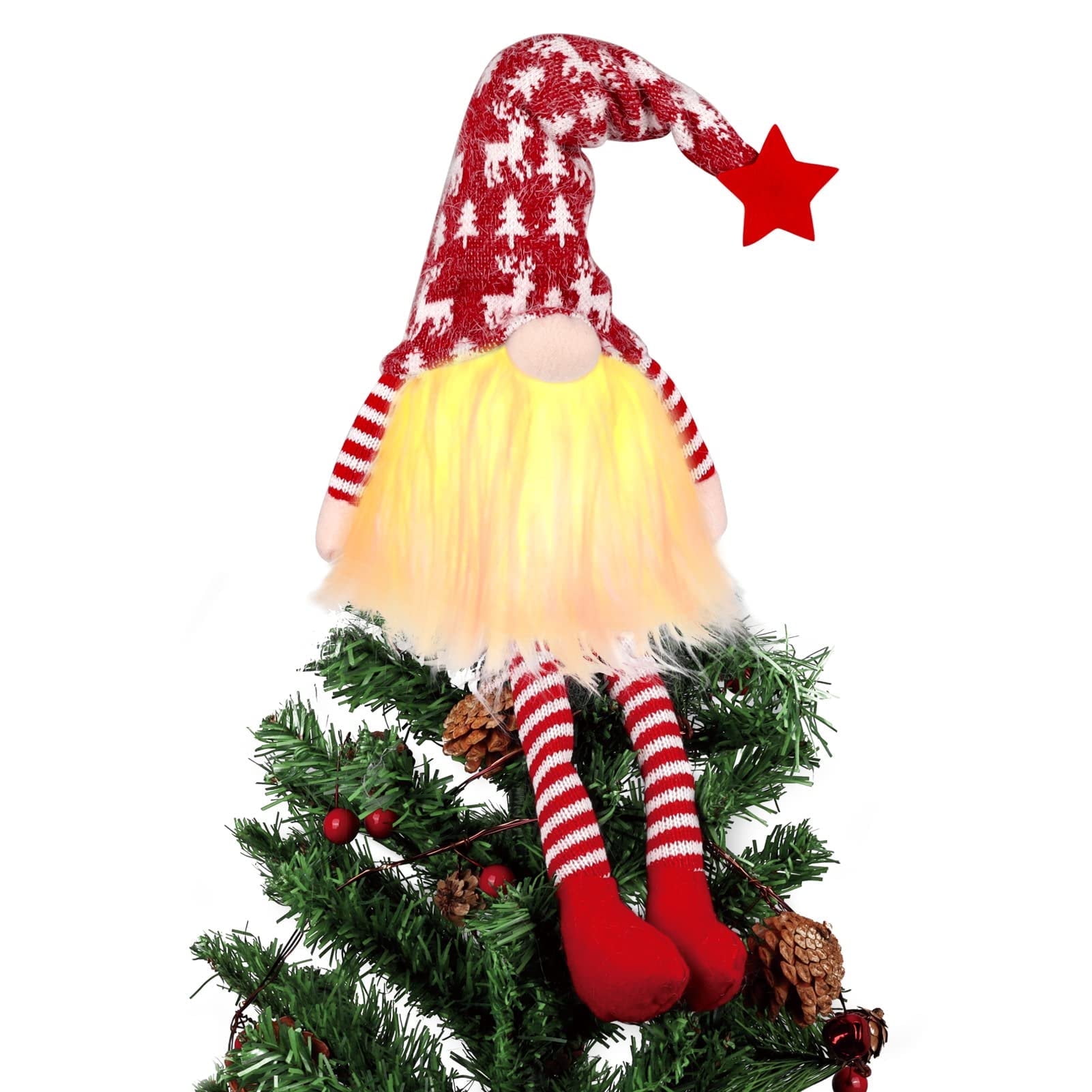 Topper de Árbol de Navidad con Luces, Gnome Iluminado, Decoración de ...