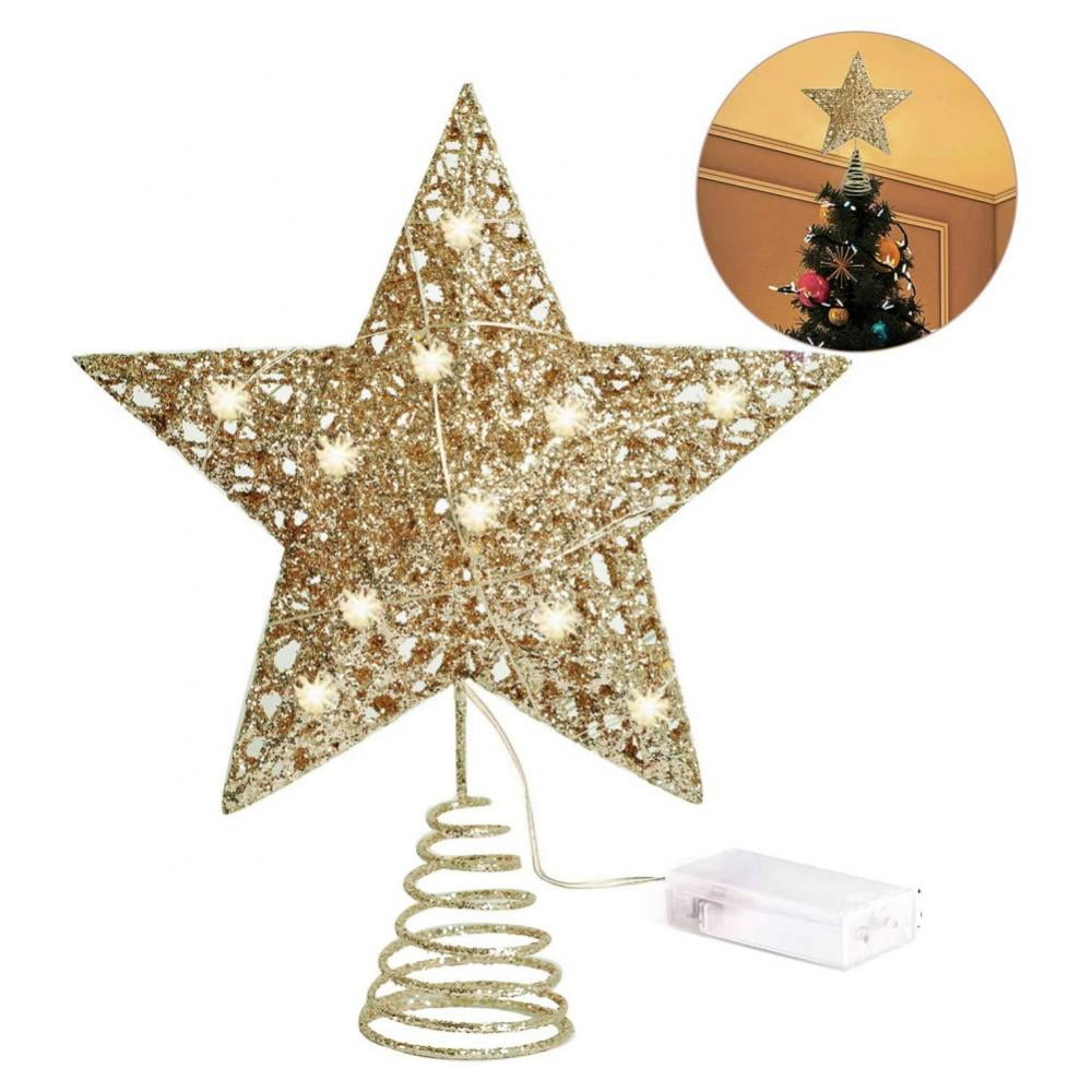 Christmas Tree Toppers, 6-Inch Star Tree Toppers Metal Design Glittered ...