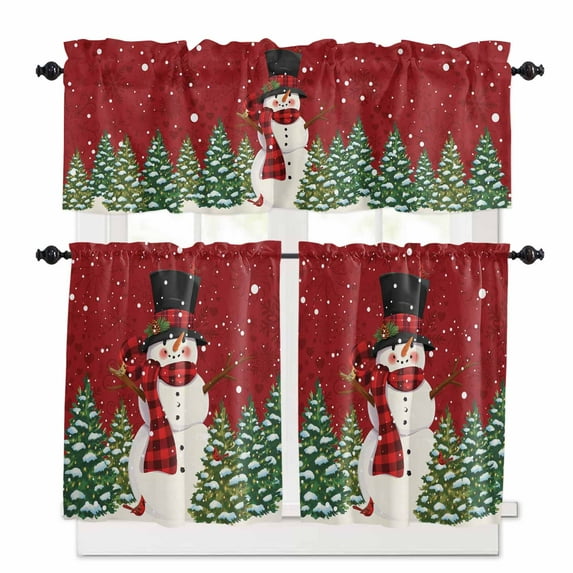 Christmas Tree Truck Curtain Valances Set Winter Candle Snowflakes ...