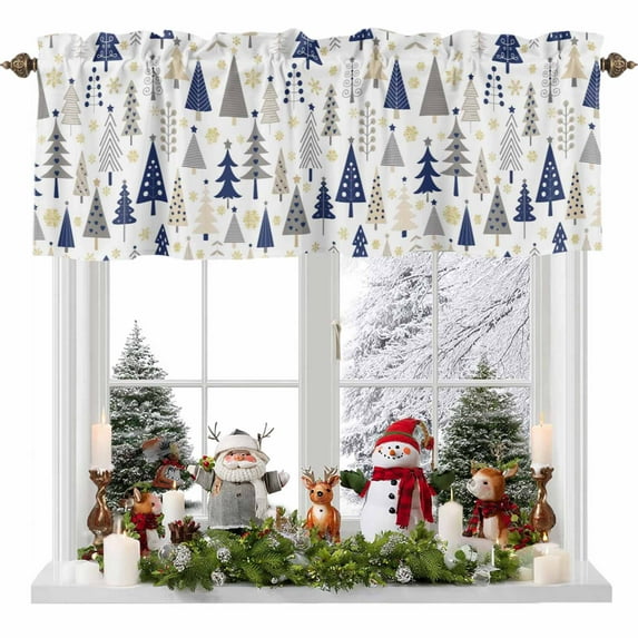 Christmas Tree Valance Curtain for Windows Snowflake Winter Blue ...